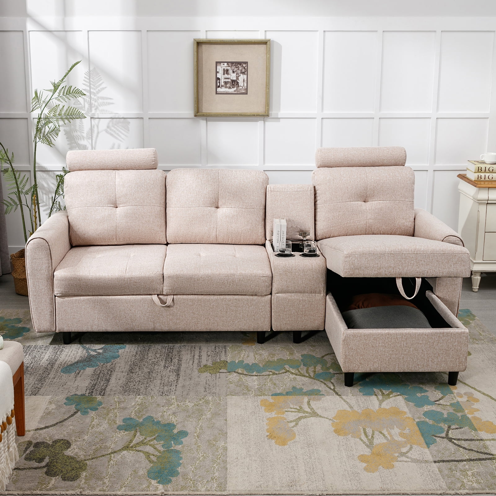 ZAFLY Convertible Sectional Couch, L Shaped Sofa with Storage Chaise ...