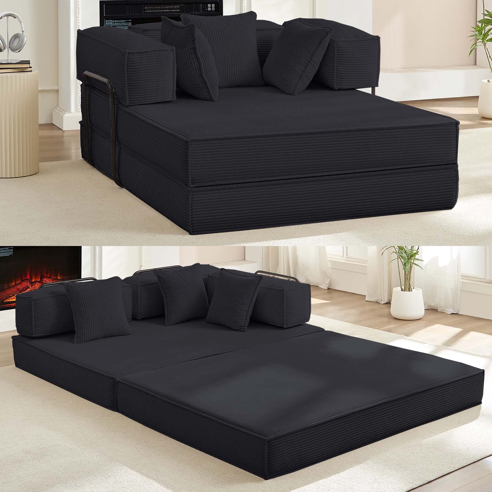 ZAFLY Convertible Sleeper Sofa Bed, Corduroy Boneless Couch with ...