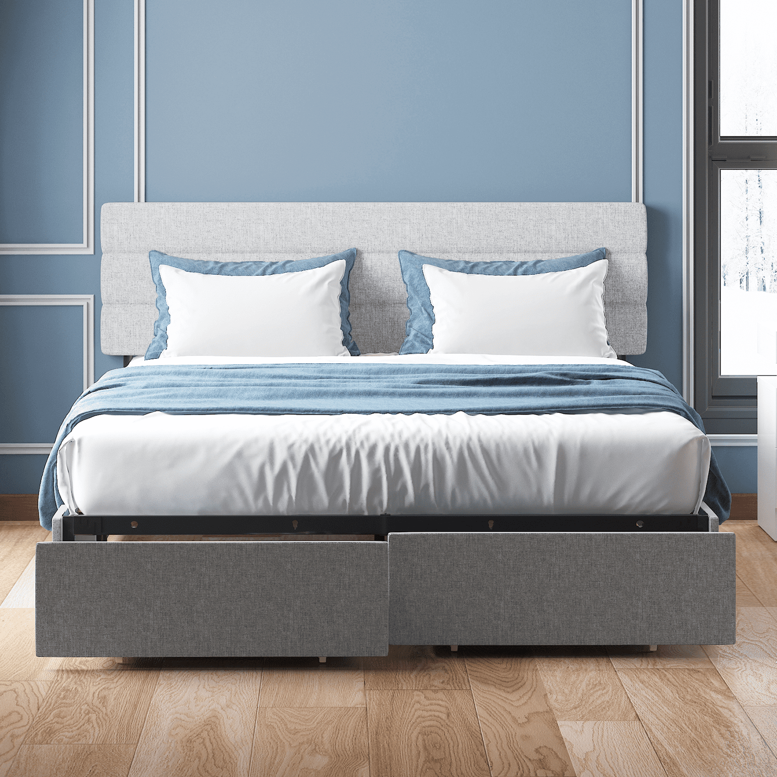 ZAFLY King Size Bed Frame with Drawers, No Box Spring Needed Bed Frame ...