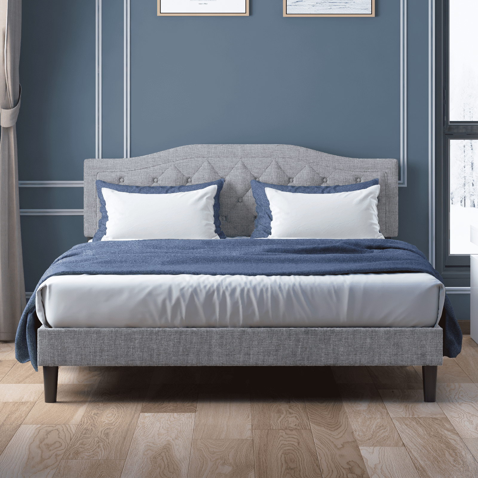 ZAFLY King Size Linen Platform Bed Frame,Upholstered Bed with ...