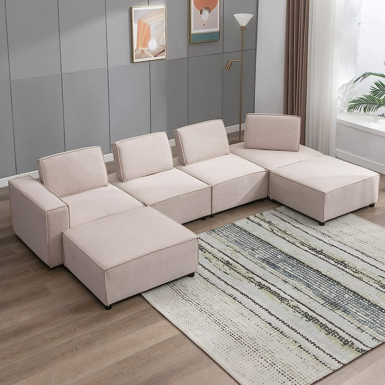 ZAFLY L Shaped Modular Sectional Sofa Couch Armless Floor Sofa Couch with Ajustable Backrest Convertible 6 Seats Sofa Bed Oversized Variable