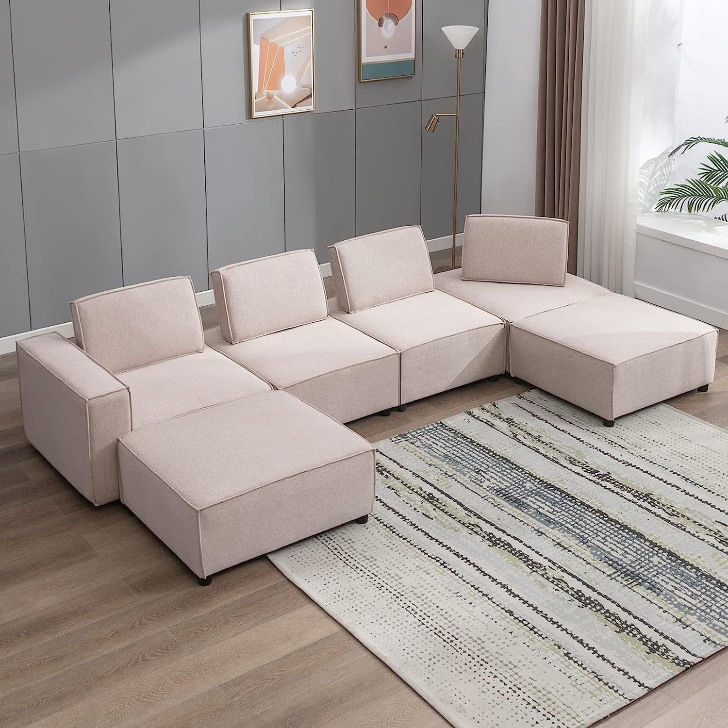 ZAFLY L Shaped Modular Sectional Sofa Couch, Armless Floor Sofa Couch with Ajustable Backrest ...
