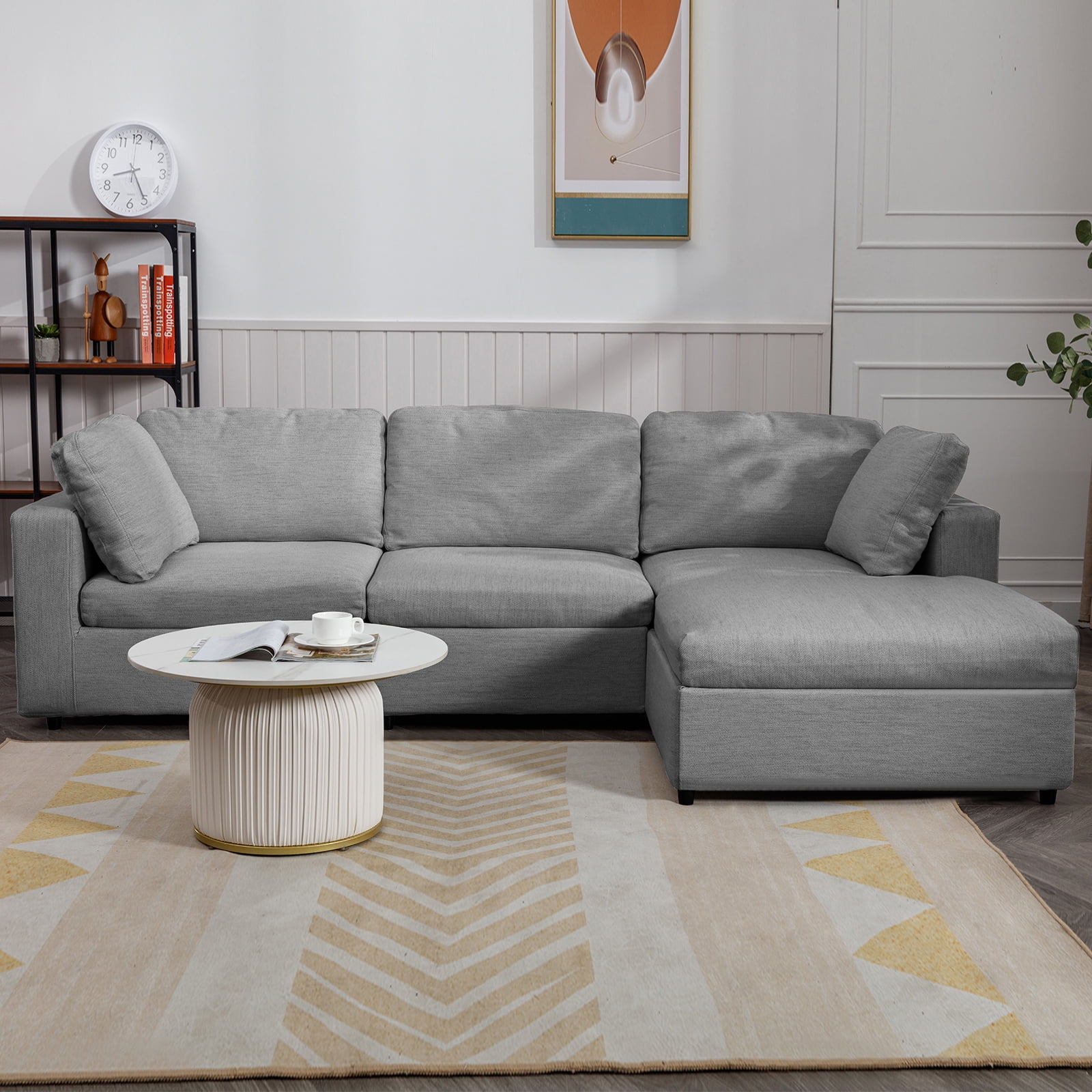 ZAFLY L Shaped Sofa Couch, Linen Sectional Couches with Lounge Chaise ...