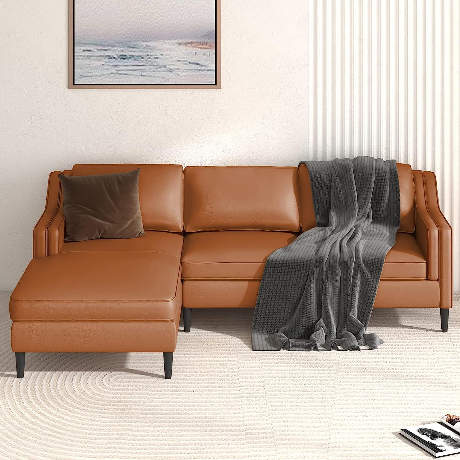 ZAFLY Leather Couch, 94inches Sofa with Chaise, 3-Seat L Shaped Sofa ...