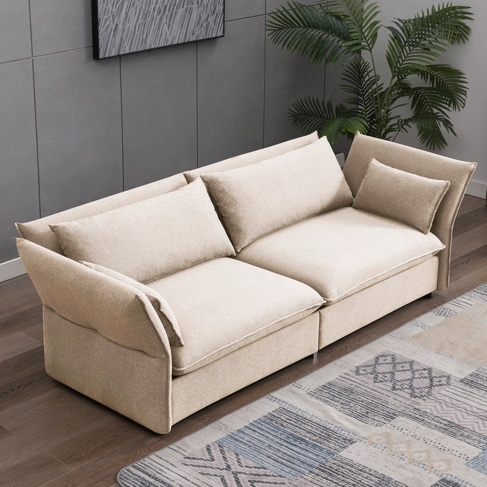 ZAFLY Living Room Sofa Set, 3 Seater Sofa with Pillows, Upholstered ...
