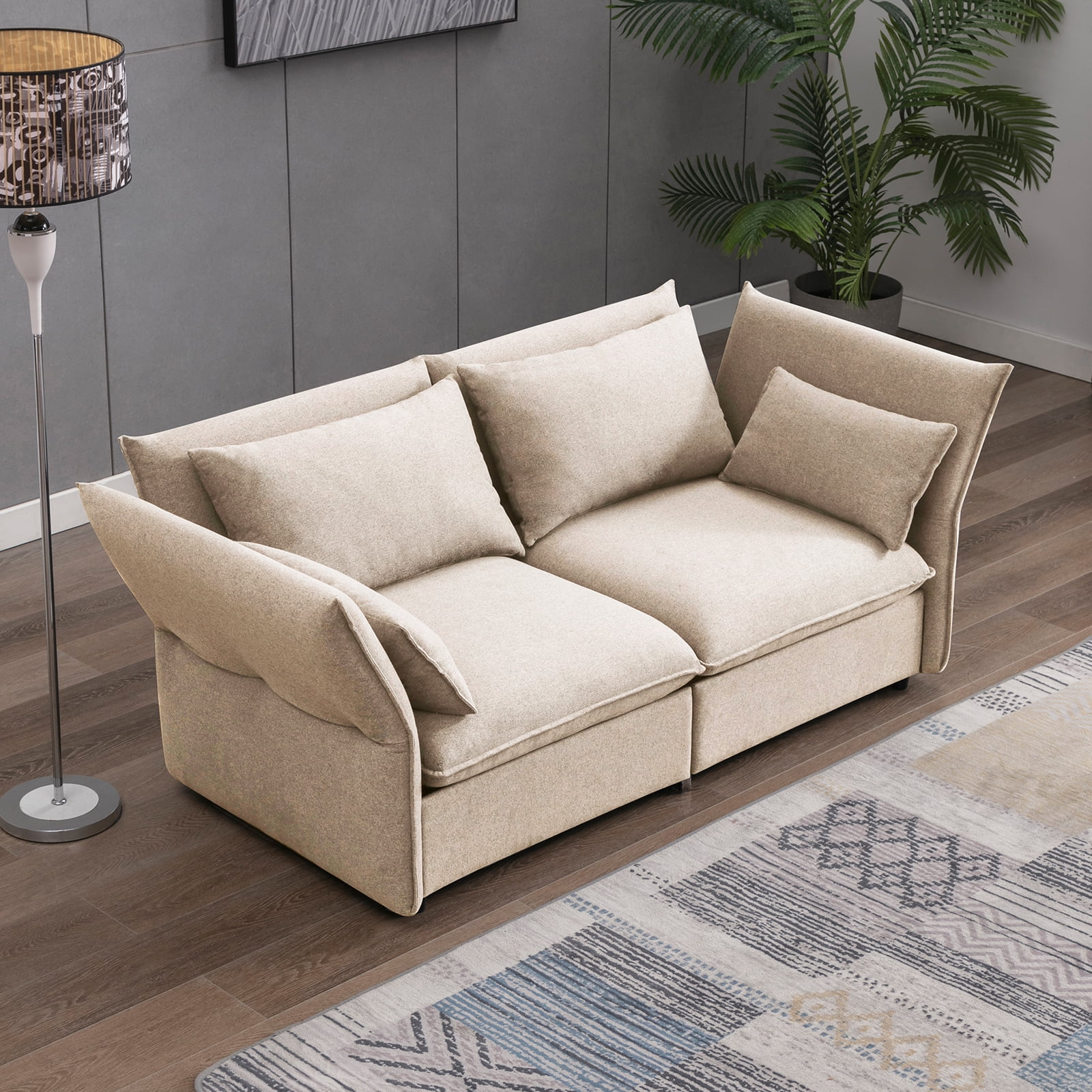 ZAFLY Living Room Sofa Set, Loveseat Sofa with Pillows, Upholstered ...