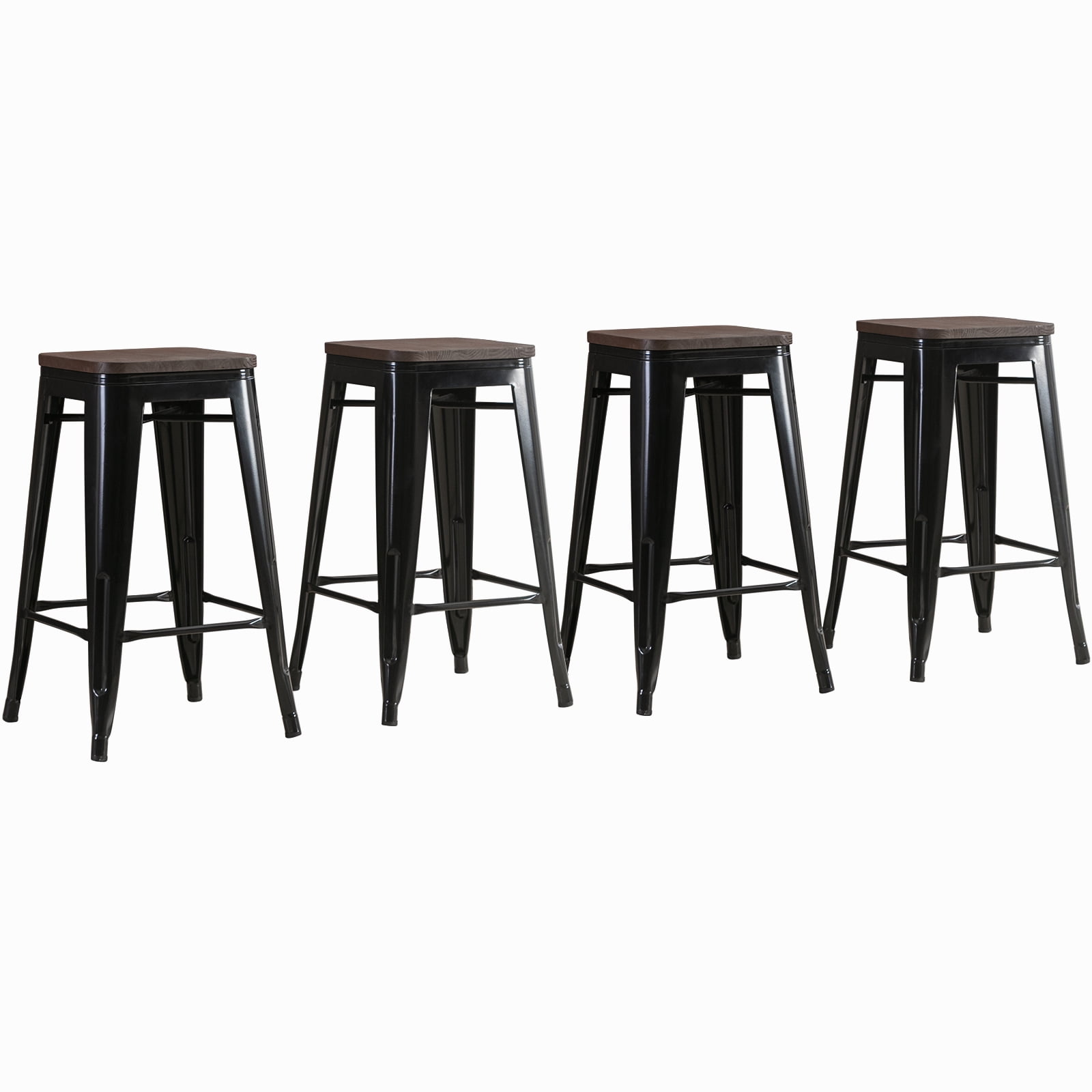 ZAFLY Backless Bar Stool with Wood Seat, Industrial Style Counter ...