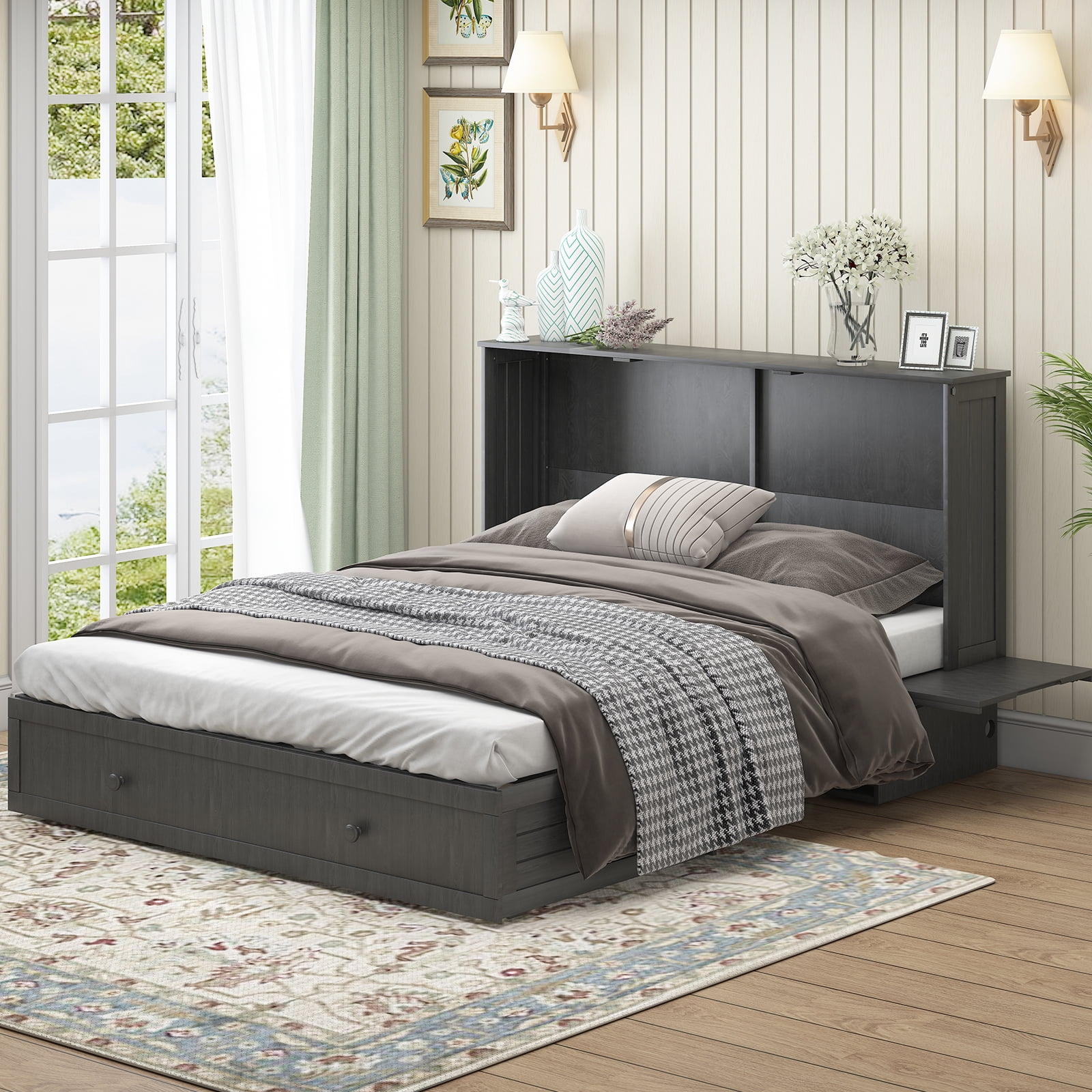 ZAFLY Murphy Bed with Trifold Foam Mattress, Cabinet Bed has USB ...