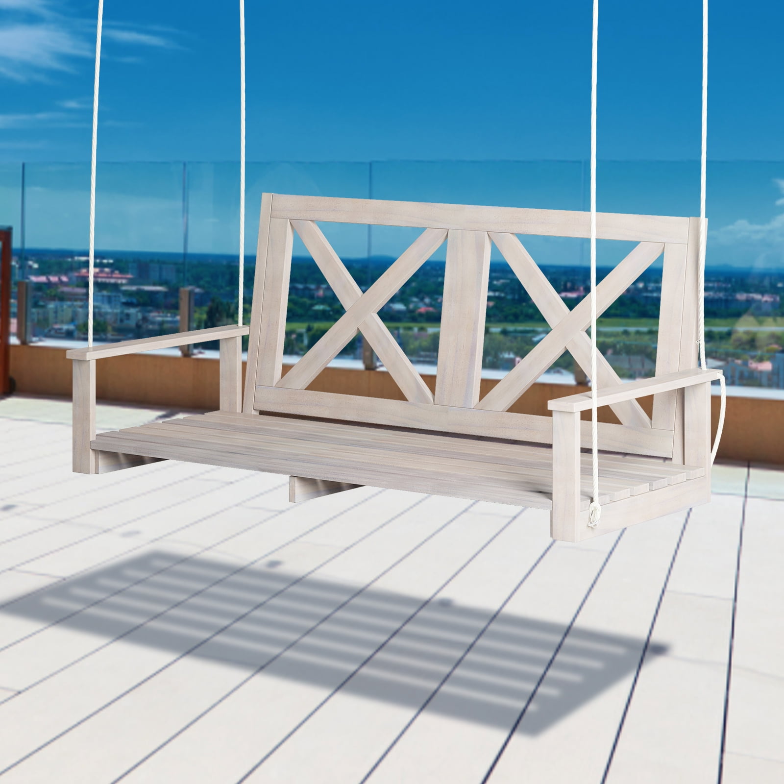 ZAFLY Outdoor Wood Swing, Garden Swings for Adults, Porch Swing for ...