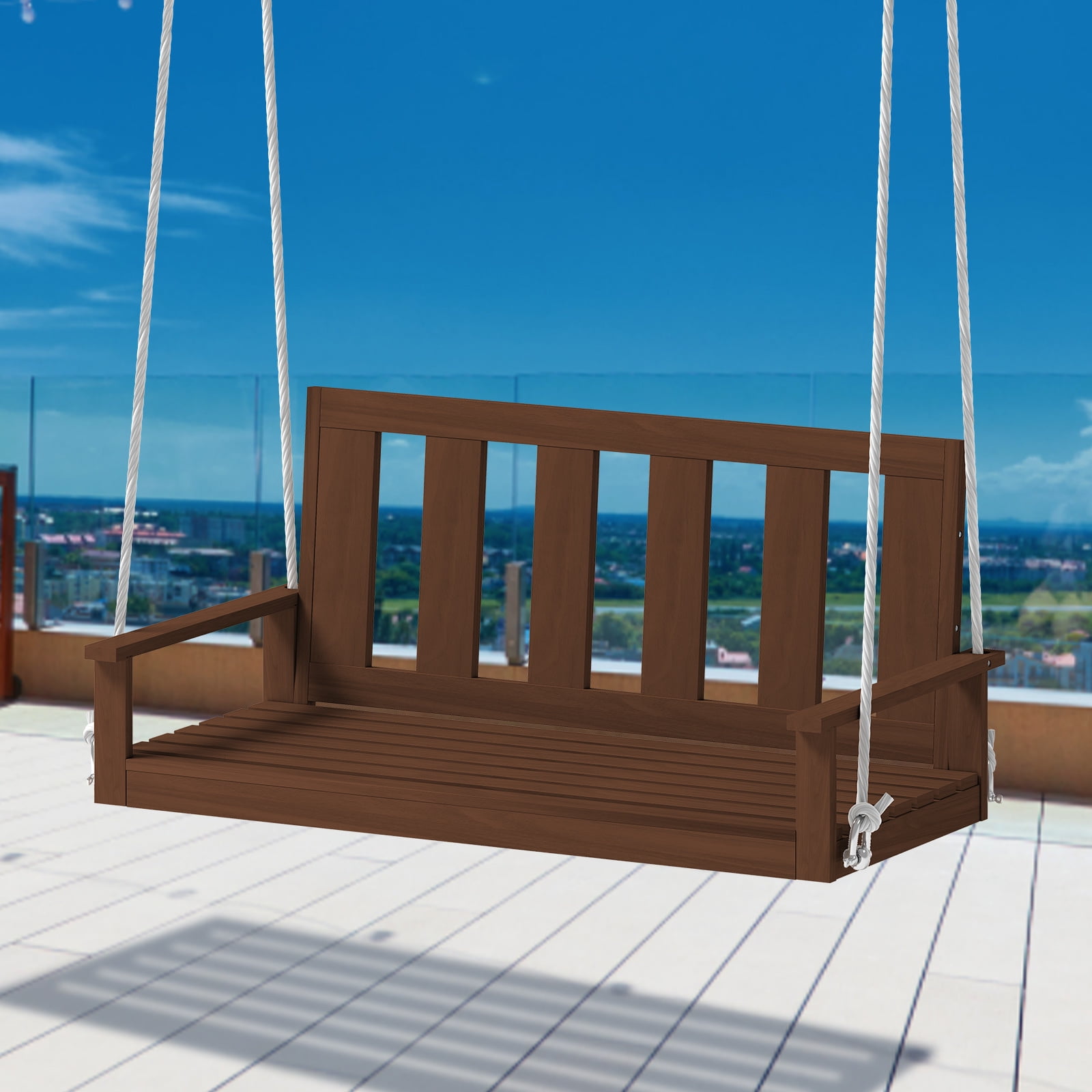 ZAFLY Outdoor Wood Swing, Large Tree Swing for Backyard/Patio/Porch ...