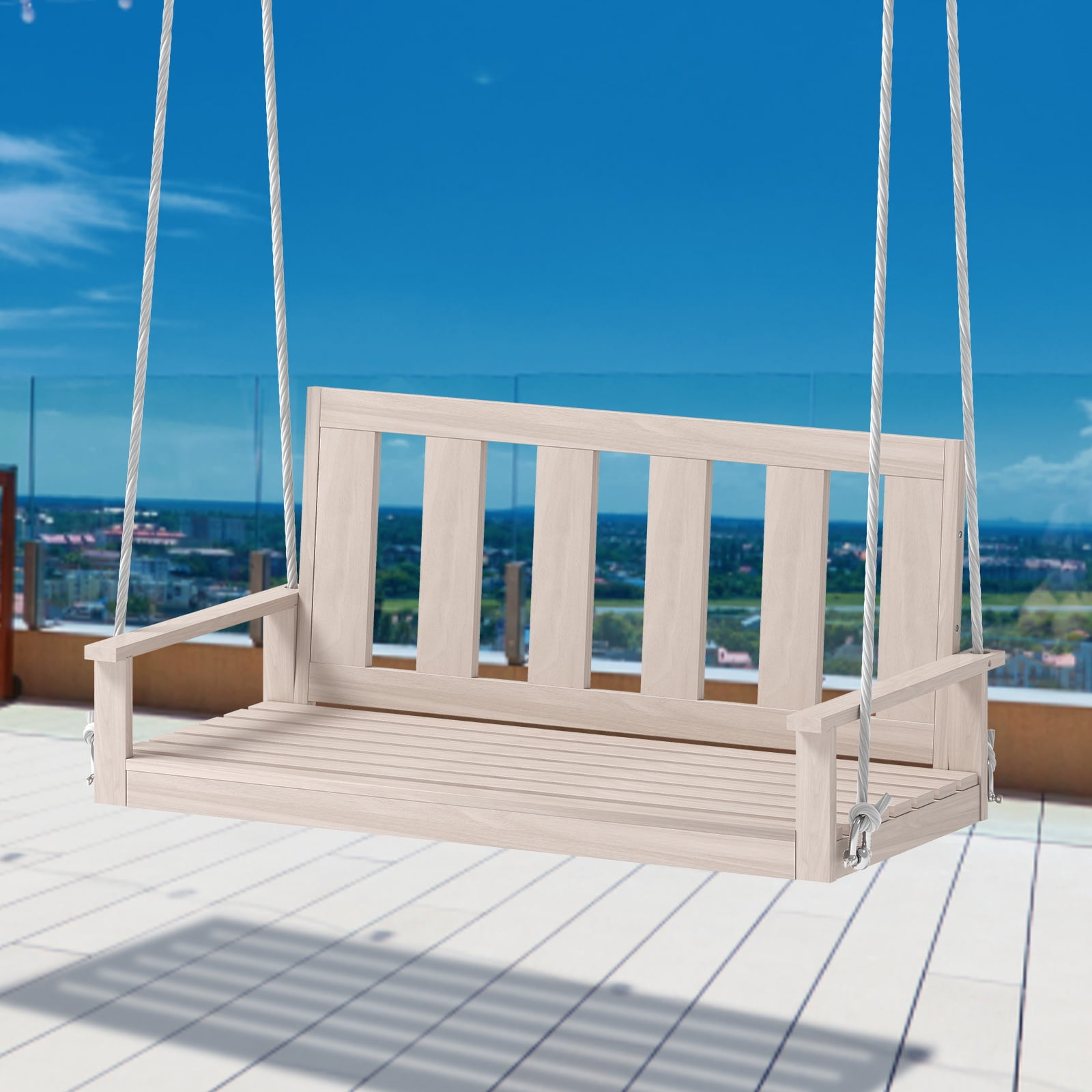 ZAFLY Outdoor Wood Swing, Large Tree Swing for Yard/Patio/Porch/Garden ...