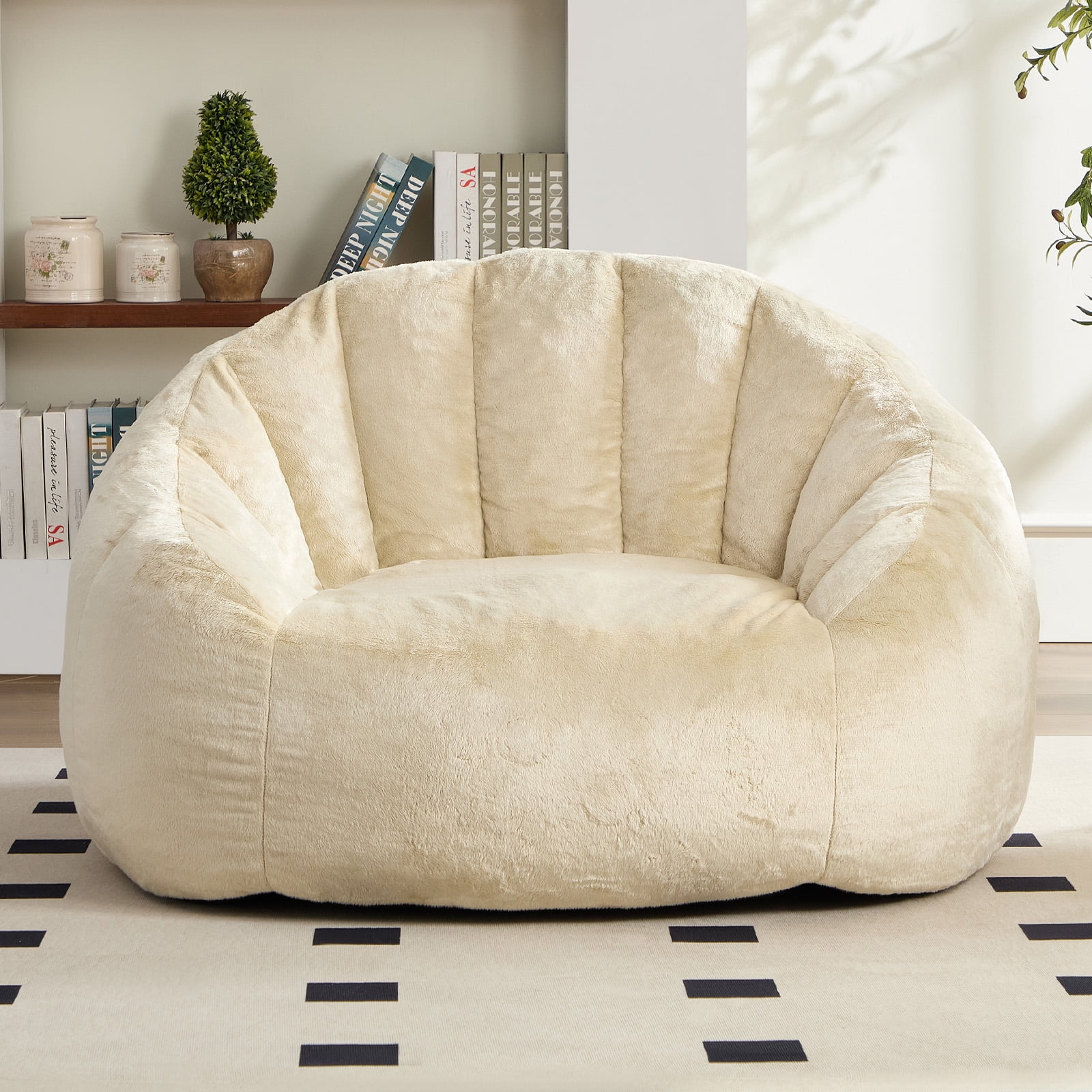 ZAFLY Oversized Bean Bag Chair for Adults, Faux Fur Large Comfy Chair ...