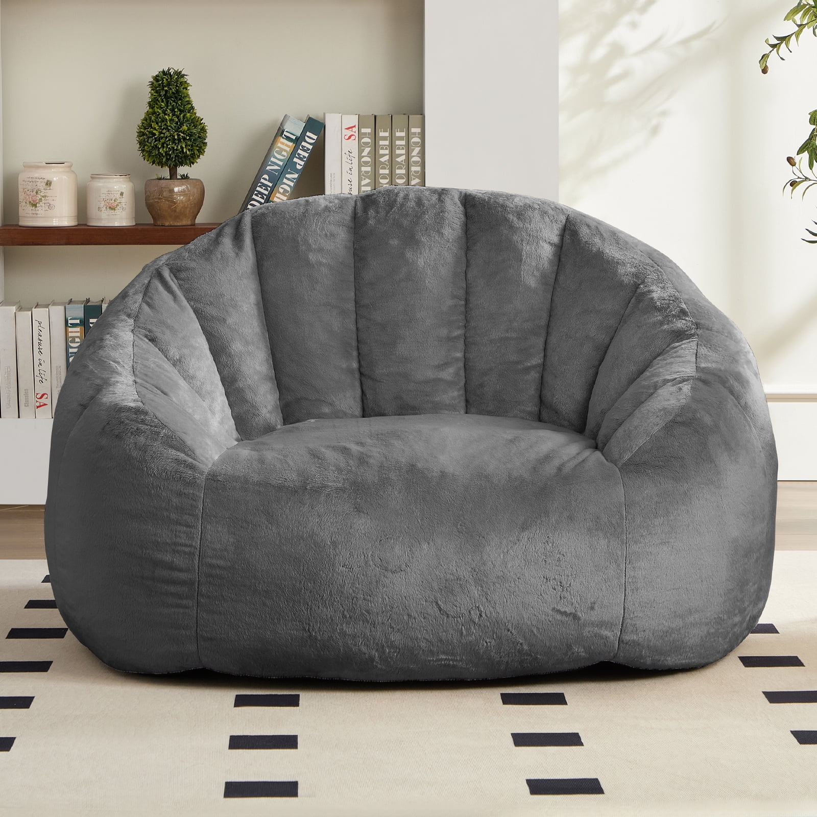 ZAFLY Oversized Bean Bag Chair for Adults, Faux Fur Large Comfy Chair ...
