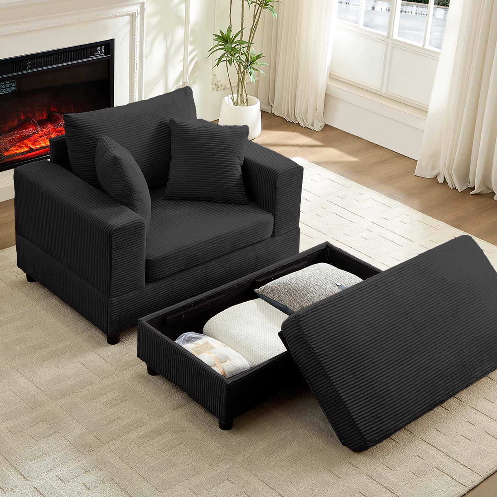 ZAFLY Oversized Lounge Chair with Storage Ottoman, Accent Armchair for ...