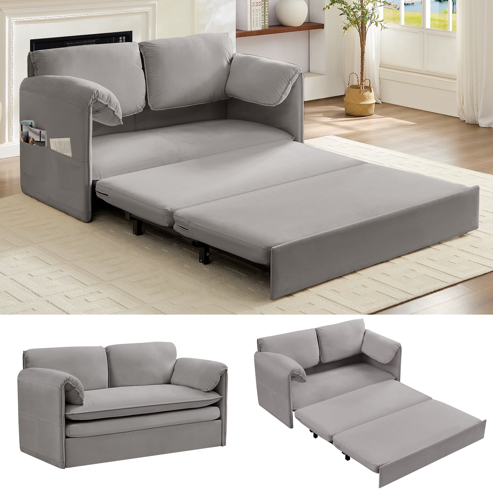 ZAFLY 2-Seater Pull Out Loveseat Sofa Bed, Convertible for Small Space ...
