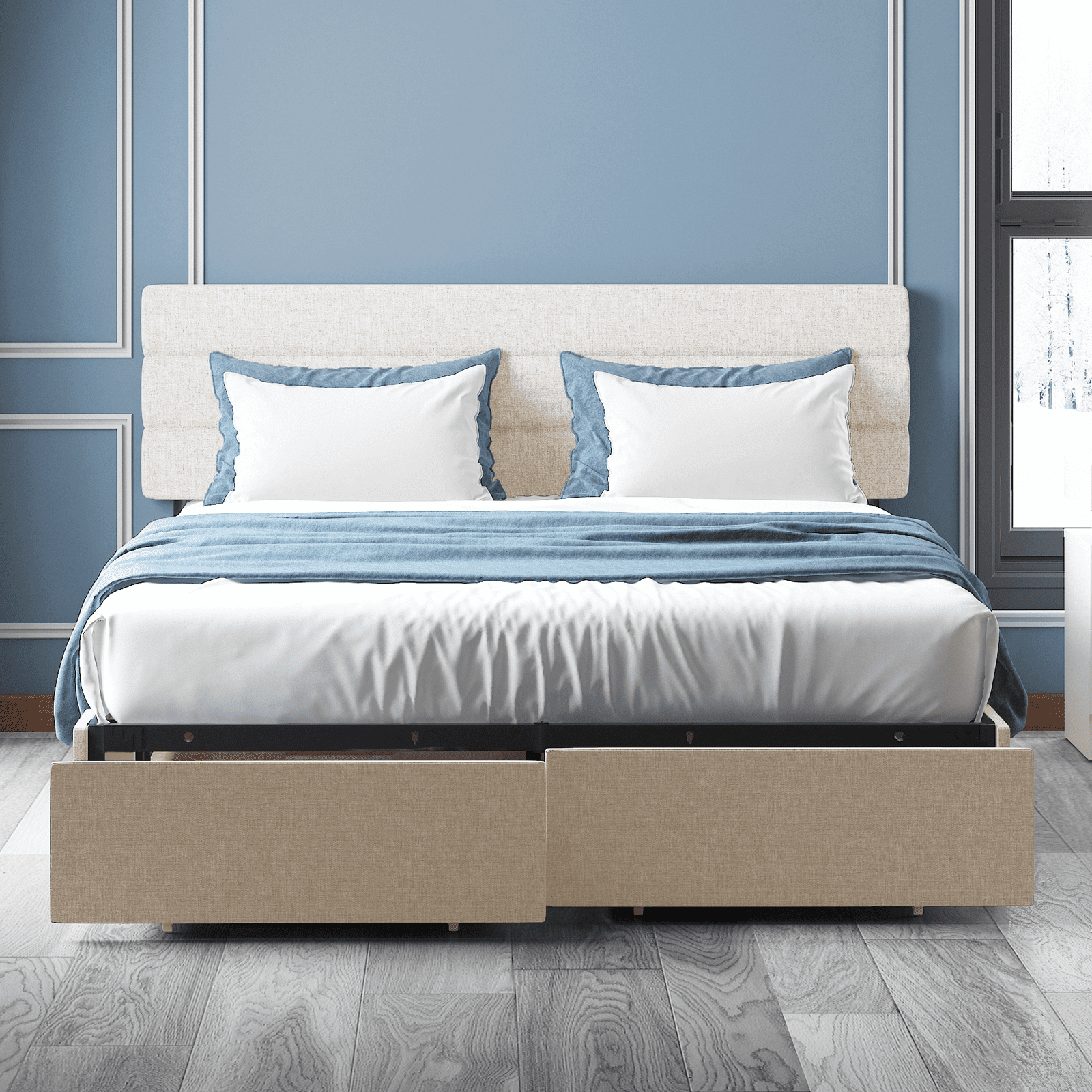 ZAFLY Queen Bed Frame with Drawers, Upholstered Platform, Large Storage ...