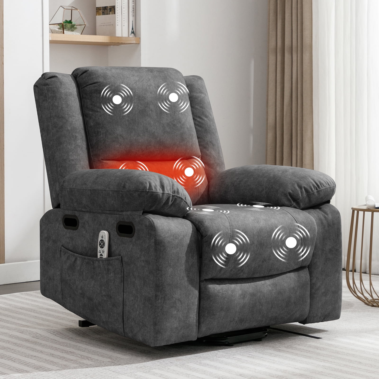 ZAFLY Recliner Chair with Heating and Massage, Adjustable Functional ...