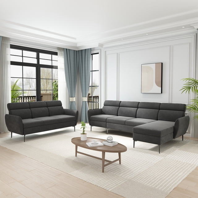 ZAFLY Sectional Sofa Sets for Living Room, Linen Fabric Sofa with Metal ...