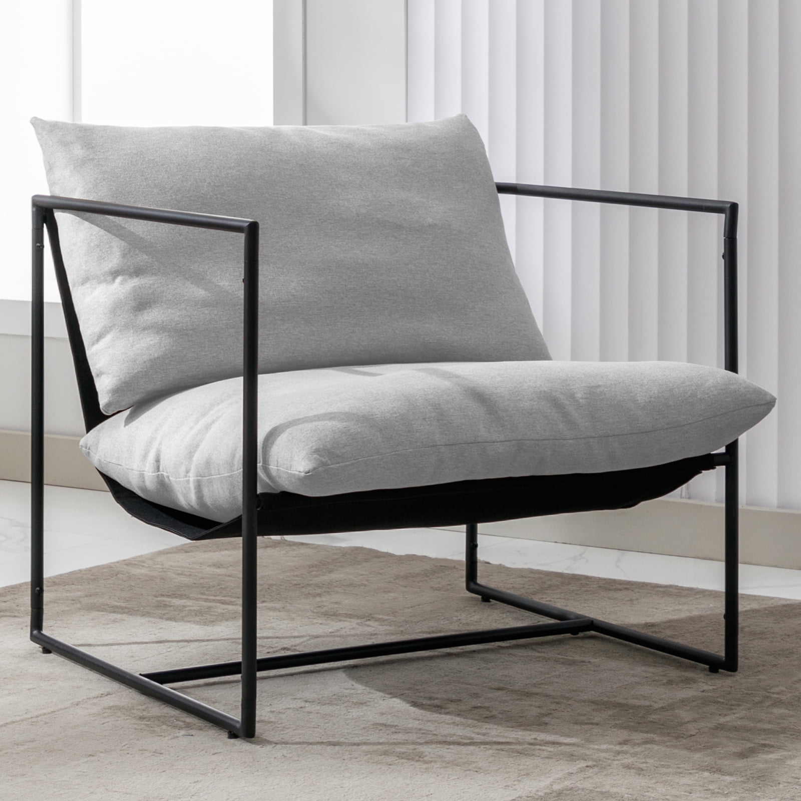 ZAFLY Sling Accent Chair with Metal Frame, Linen Fabric Arm Chair for ...