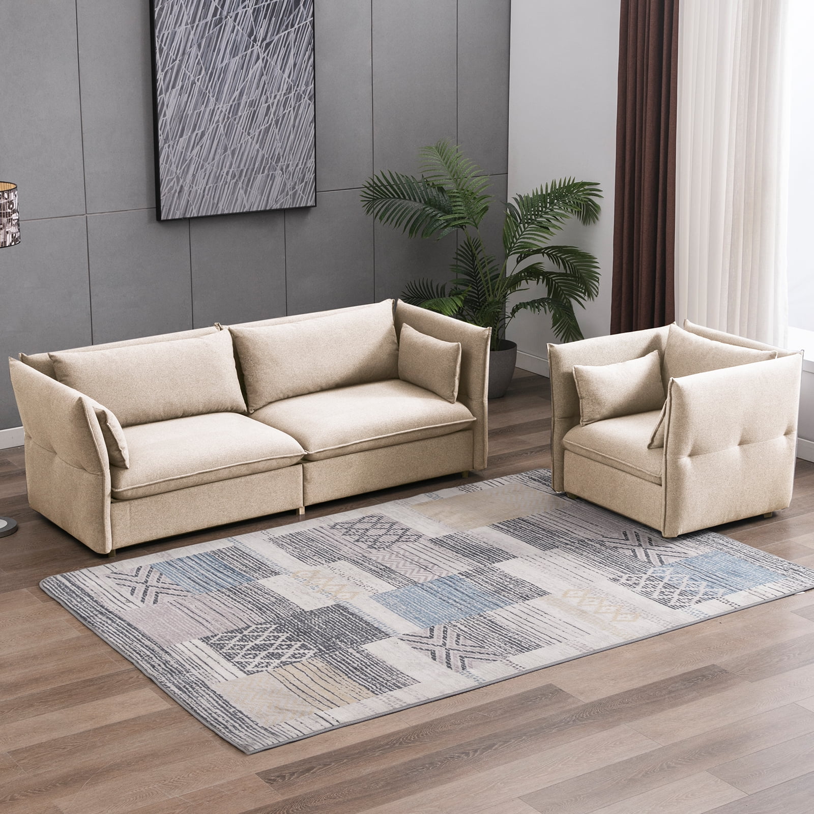 ZAFLY Sofa Set for Living Room, Couch Sets with Pillows, Modern Sofa ...