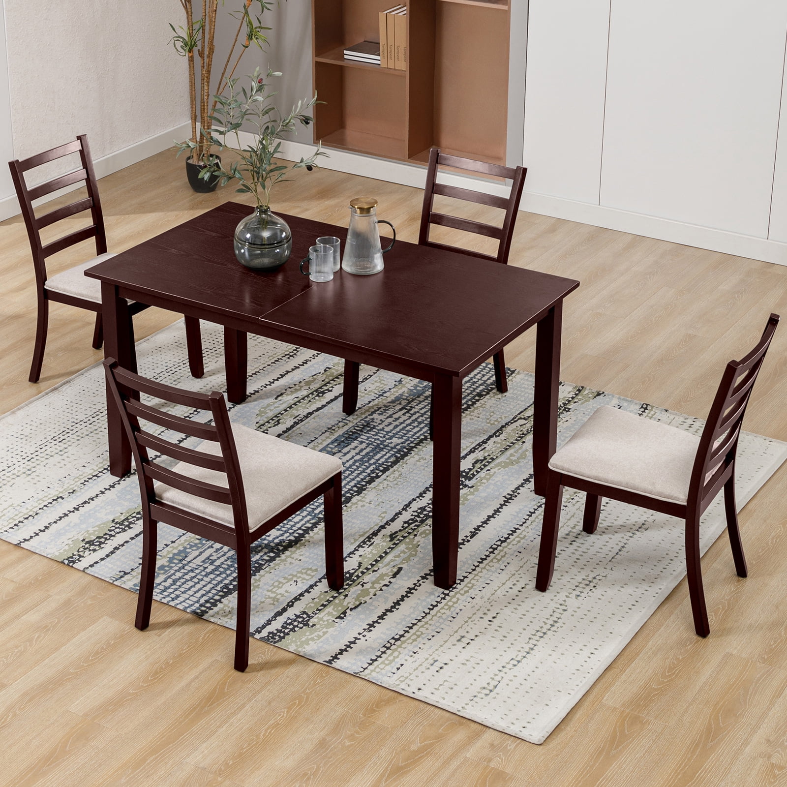 ZAFLY Solid Wood Dining Table Set, Rectangle Kitchen Table and Chairs ...