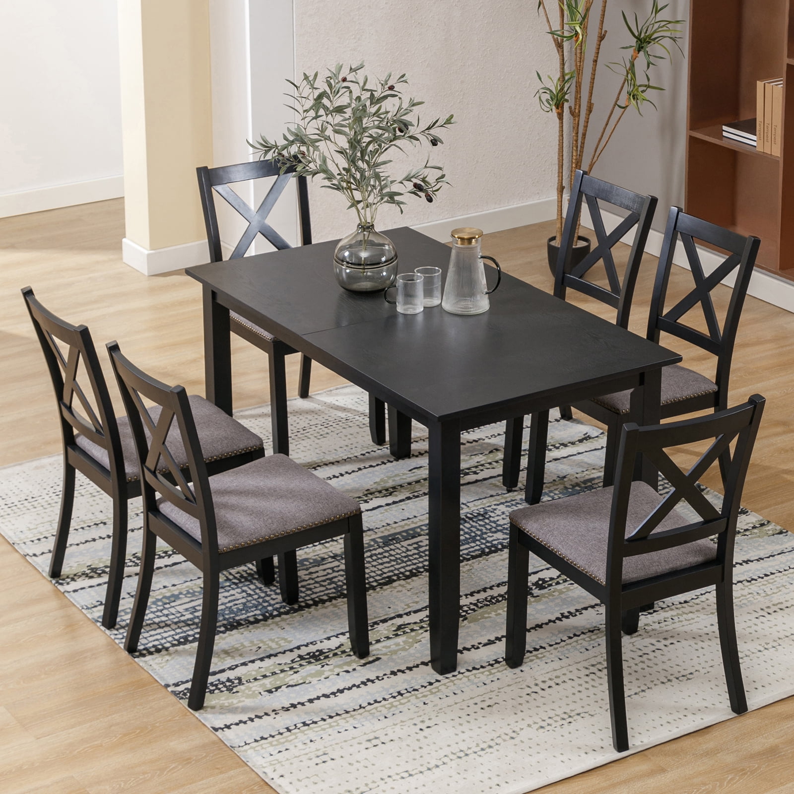 ZAFLY Solid Wood Dining Table Set, Rectangle Kitchen Table and Chairs ...