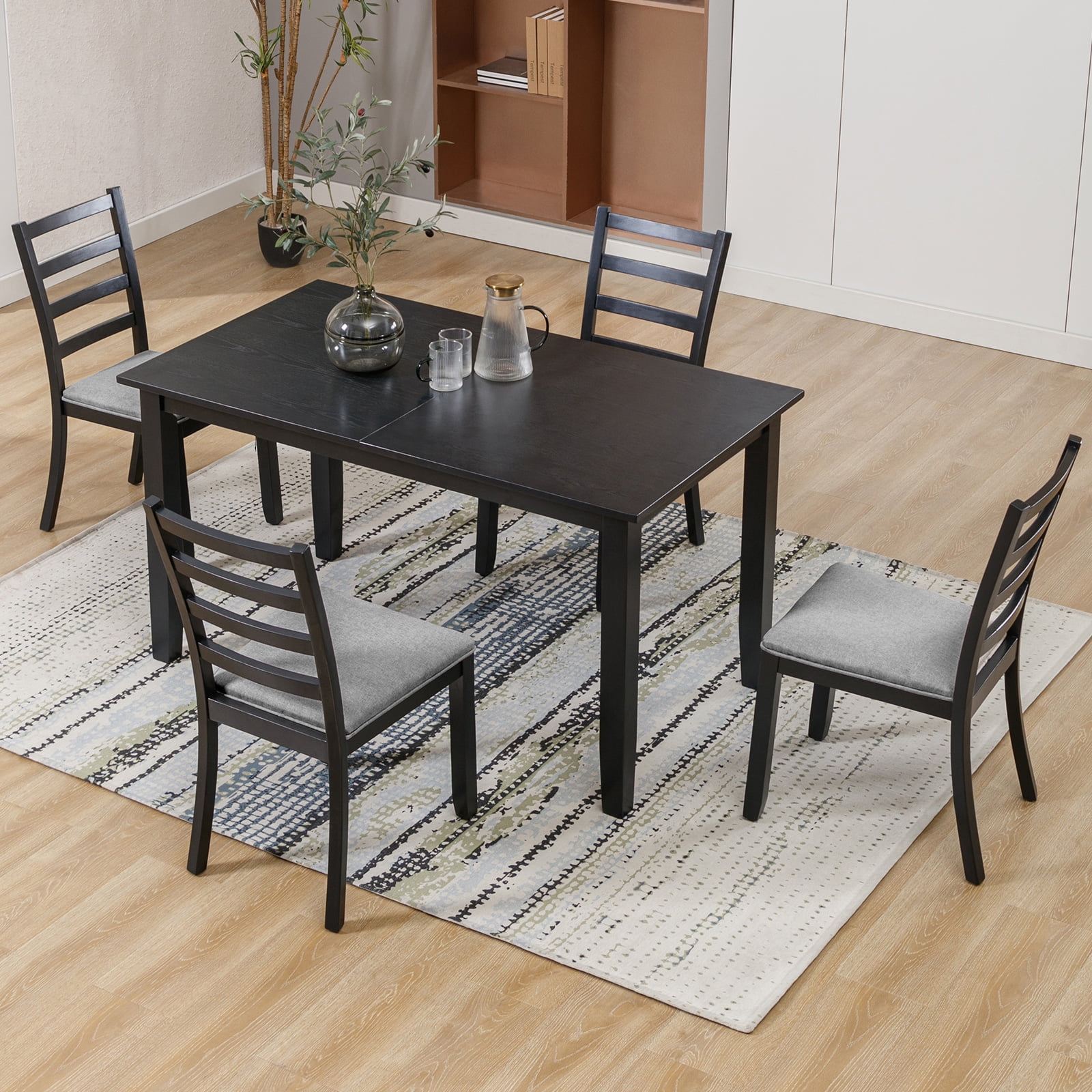ZAFLY Solid Wood Dining Table Set, Rectangle Kitchen Table and Chairs ...
