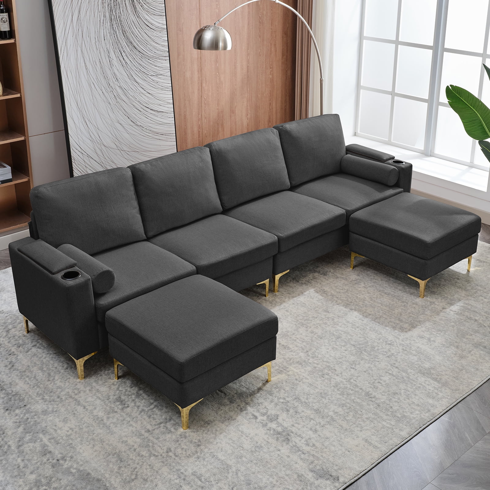 ZAFLY Comfortable U Shaped Sectional Sofa with Storage Ottoman, Large ...