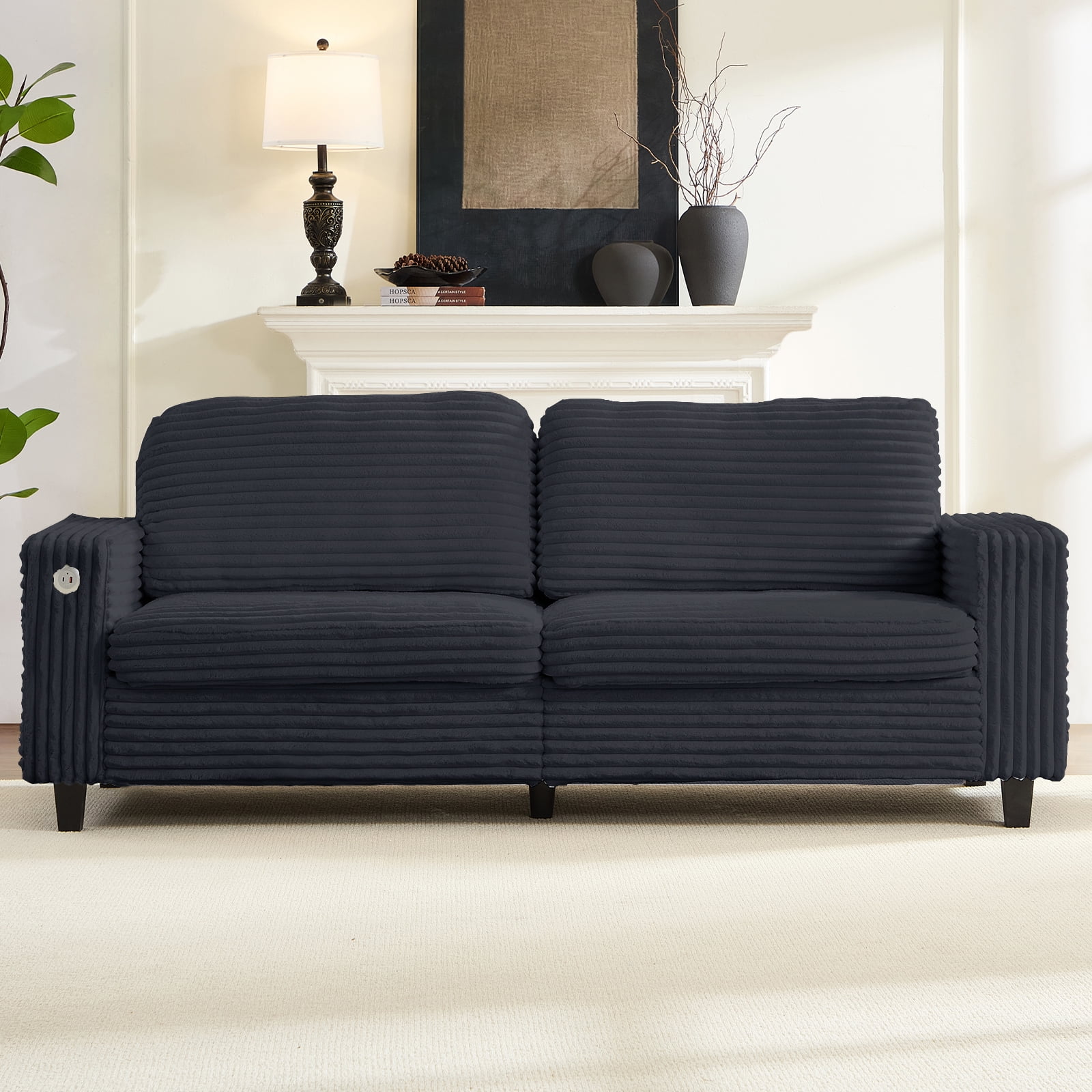 ZAFLY 85” Deep Seat Couch with USB Charging Port, Corduroy Oversized ...
