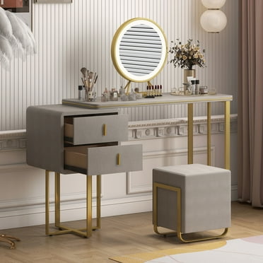 ZAFLY Vanity Set with LED Light Mirror, Makeup Vanities with Drawers ...