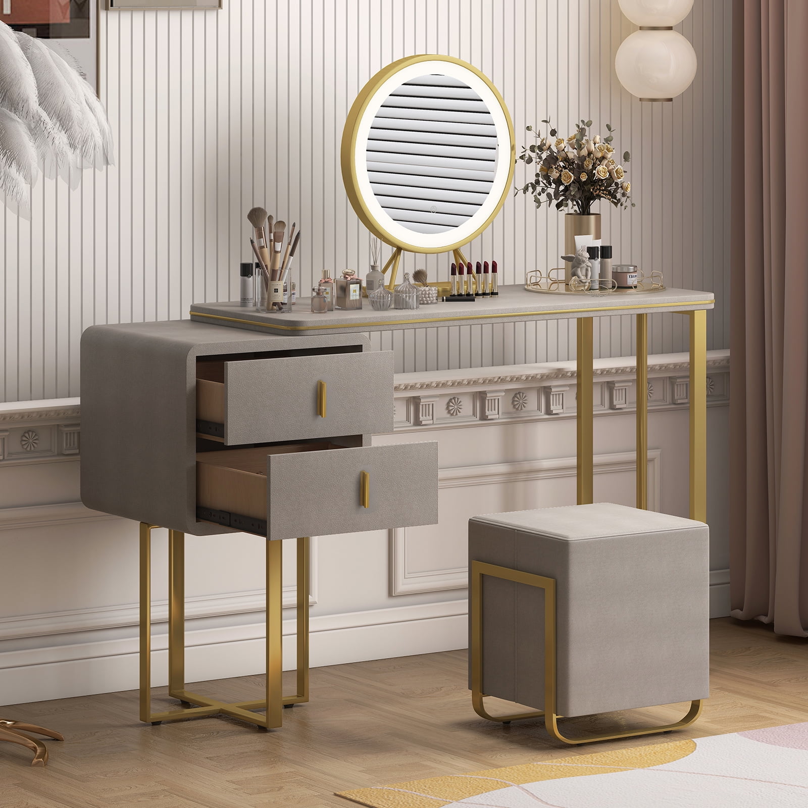 ZAFLY Vanity Desk, Luxury Dressing Table with Storage Drawers, Touch ...