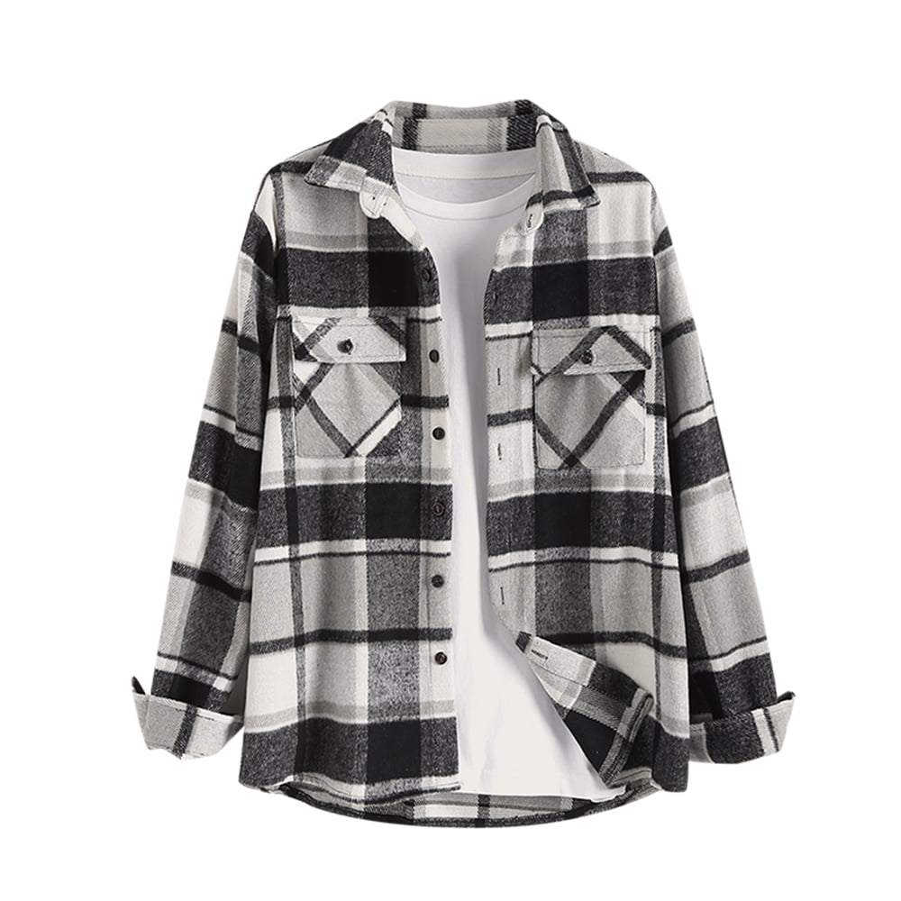 ZAFUL Plaid Pattern Pocket Patch Shacket Dark Gray XXL - Walmart.com