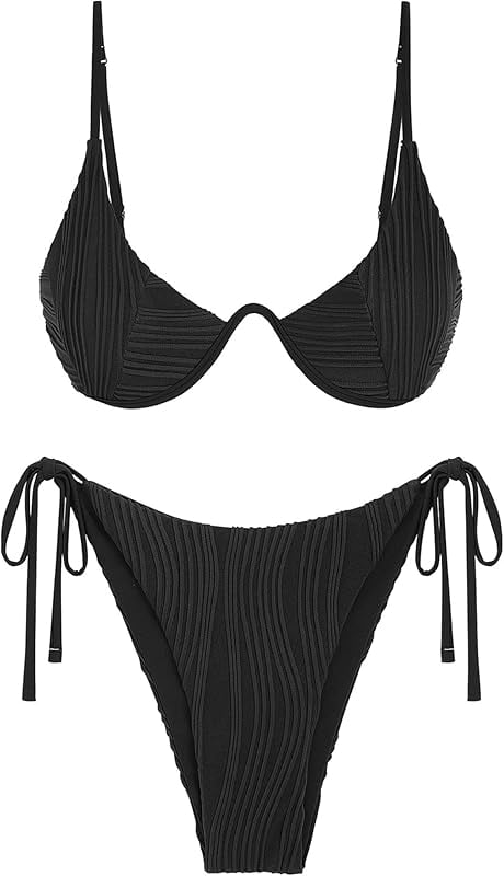 ZAFUL Women's Bikini Sets Ribbed Two Piece Swimsuits Underwire ...