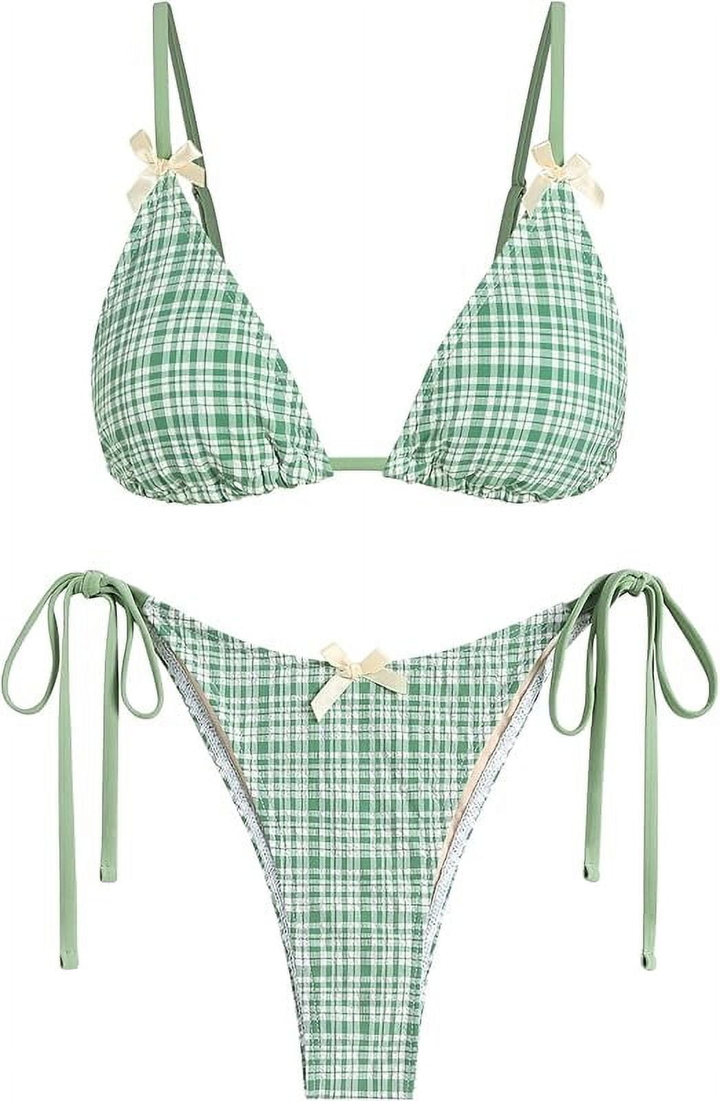 ZAFUL Women's String Triangle Bikini Sets Sexy Triangle Textured Tied ...