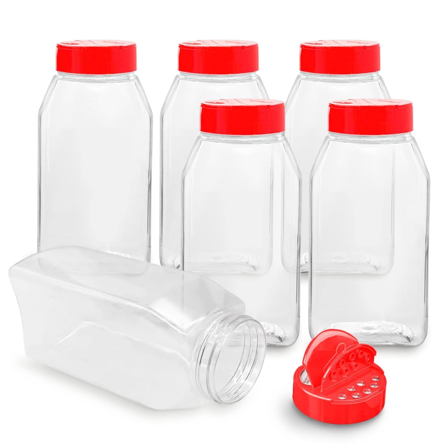 ZAHNGWEIQ 6 Pack 32 oz Plastic Spice Jars with Red Lids, Clear Safety ...