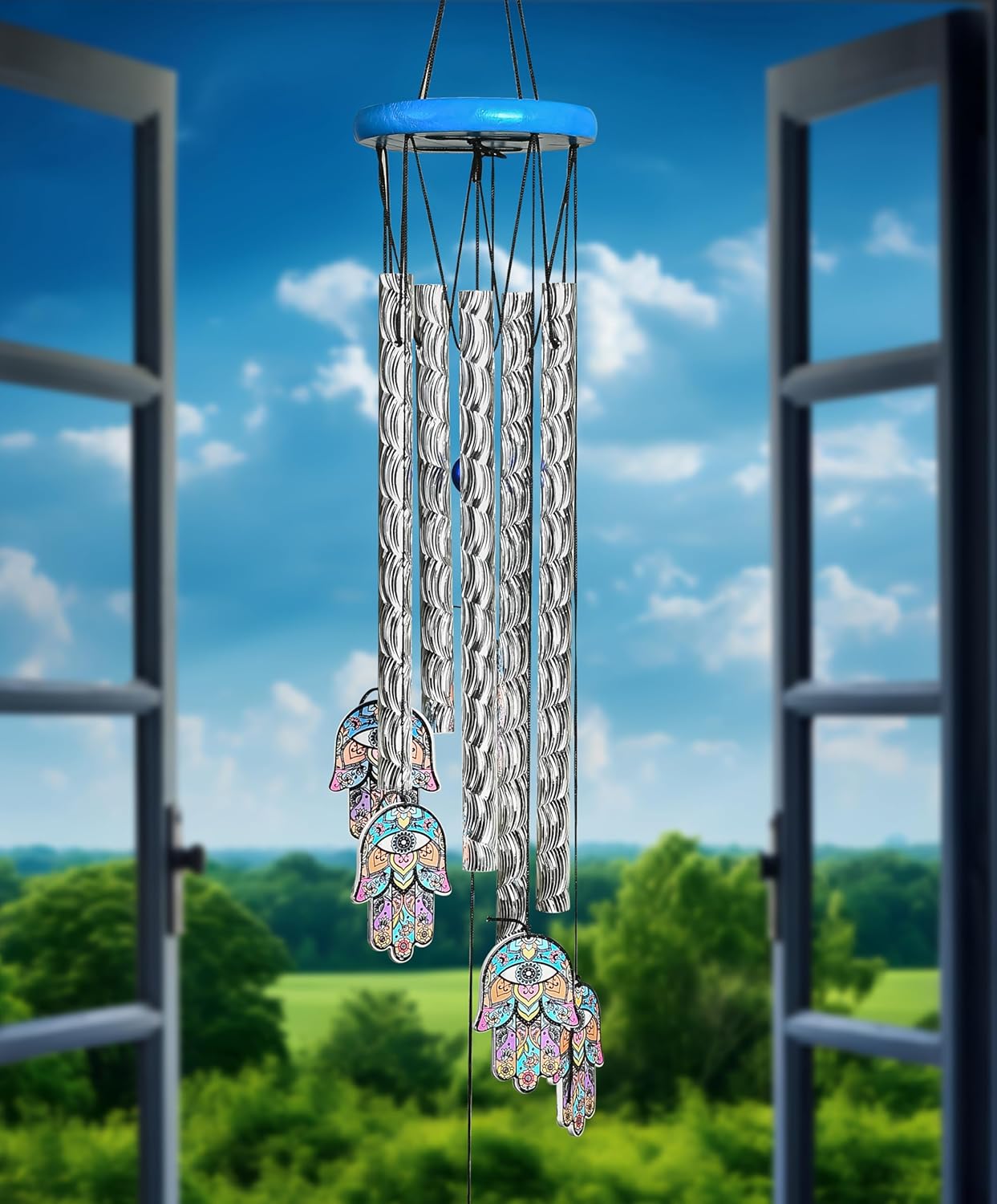 ZAICUS Hamsa Hand Wind Chime 23Inch Metal Wind Chimes for Home Dcor ...