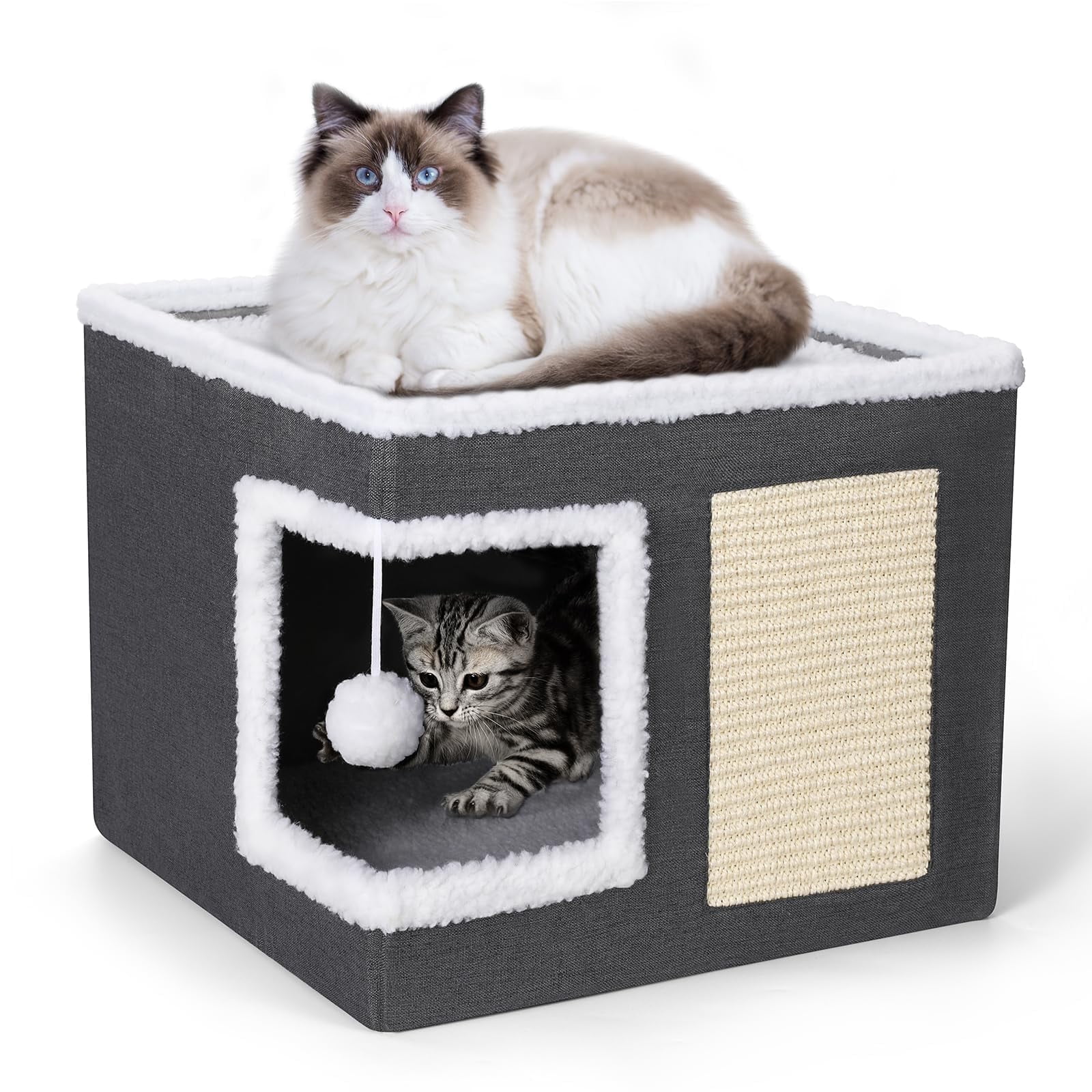 "Zalalova Indoor Cat Cube House with Foldable Bed, Scratch Pad ...