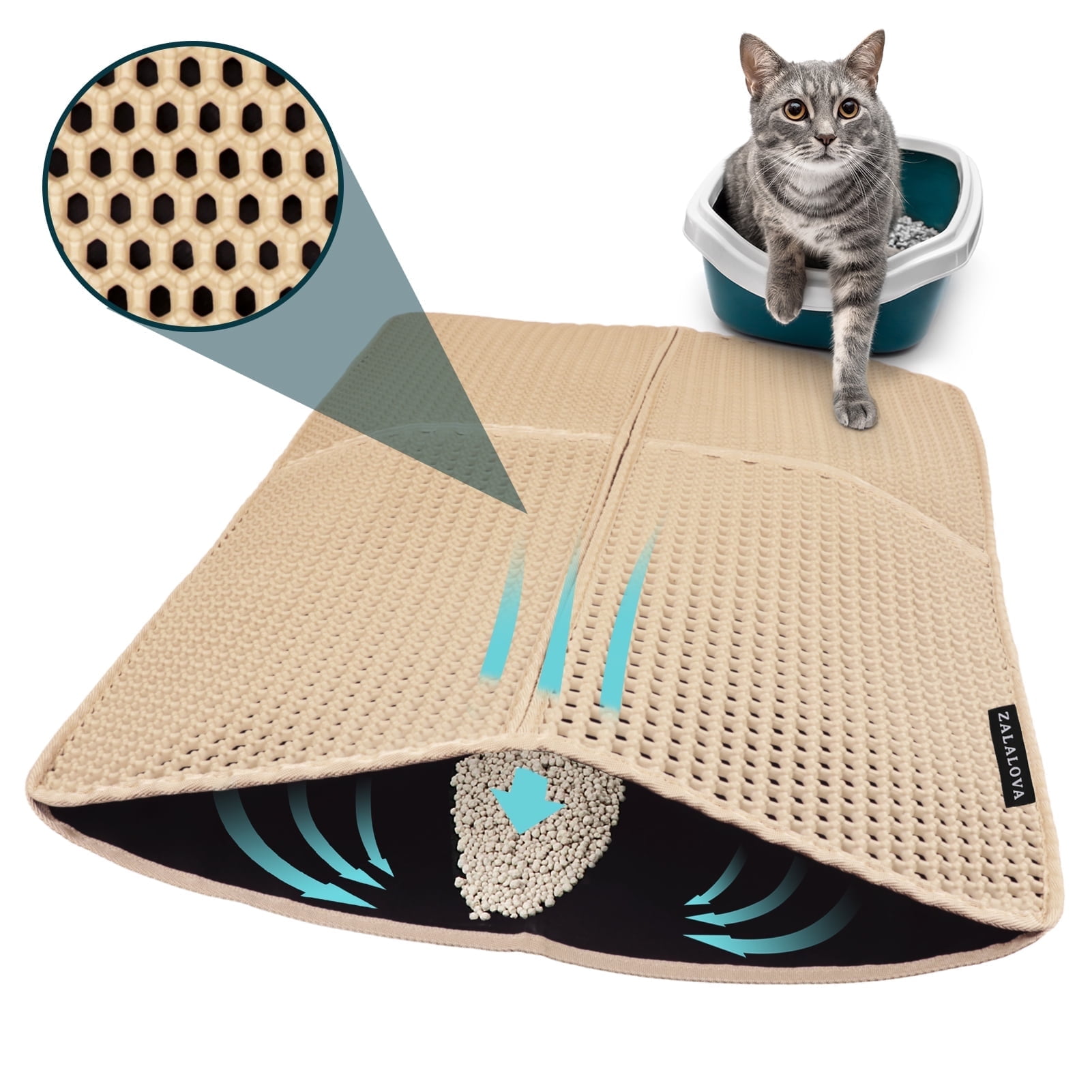 ZALALOVA 30x22in Pet Litter Mat, Honeycomb Double Layer, Waterproof ...