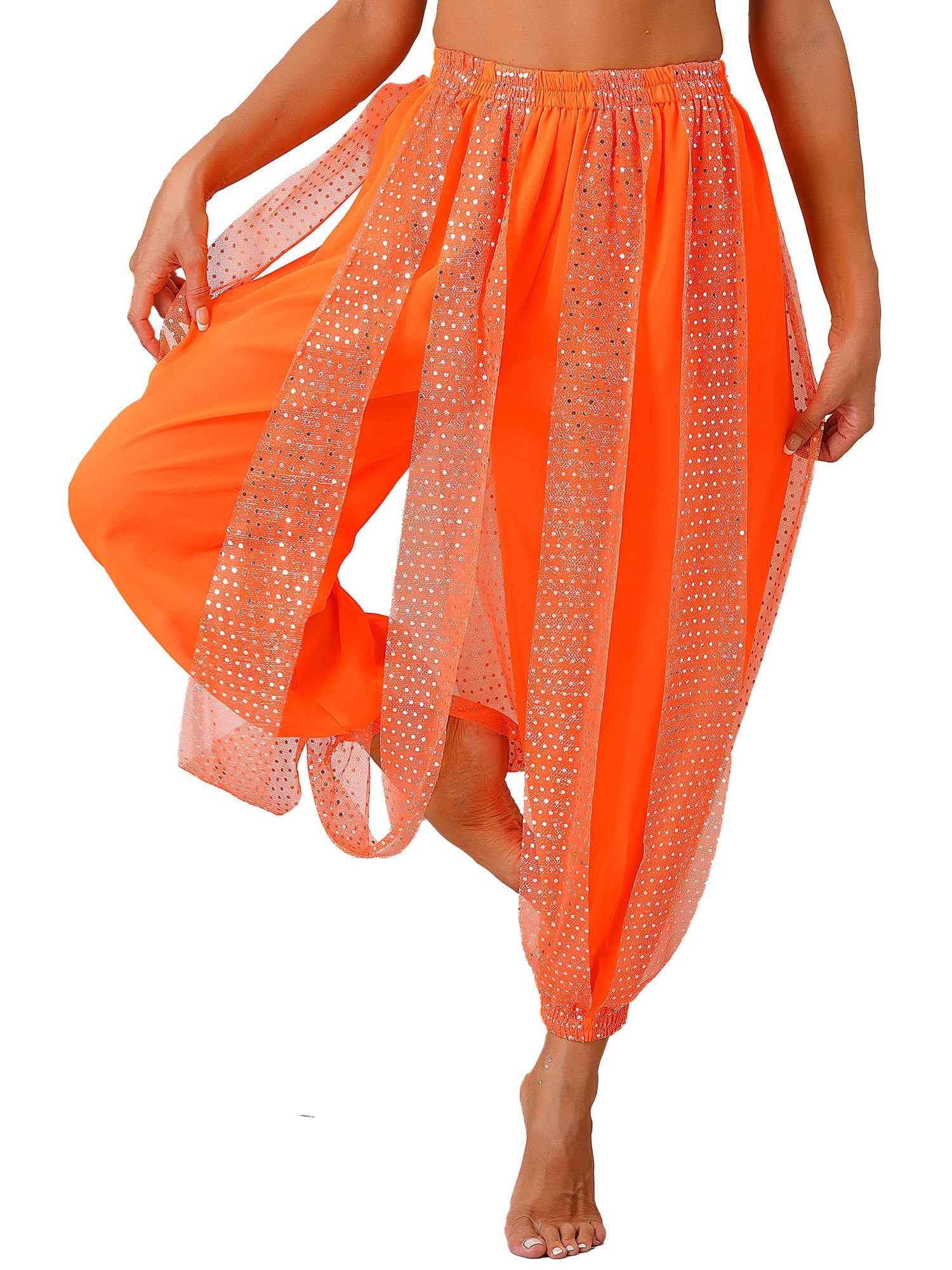 ZALDITA Women's Belly Dance Costume Lantern Pants Side Split Sequin ...