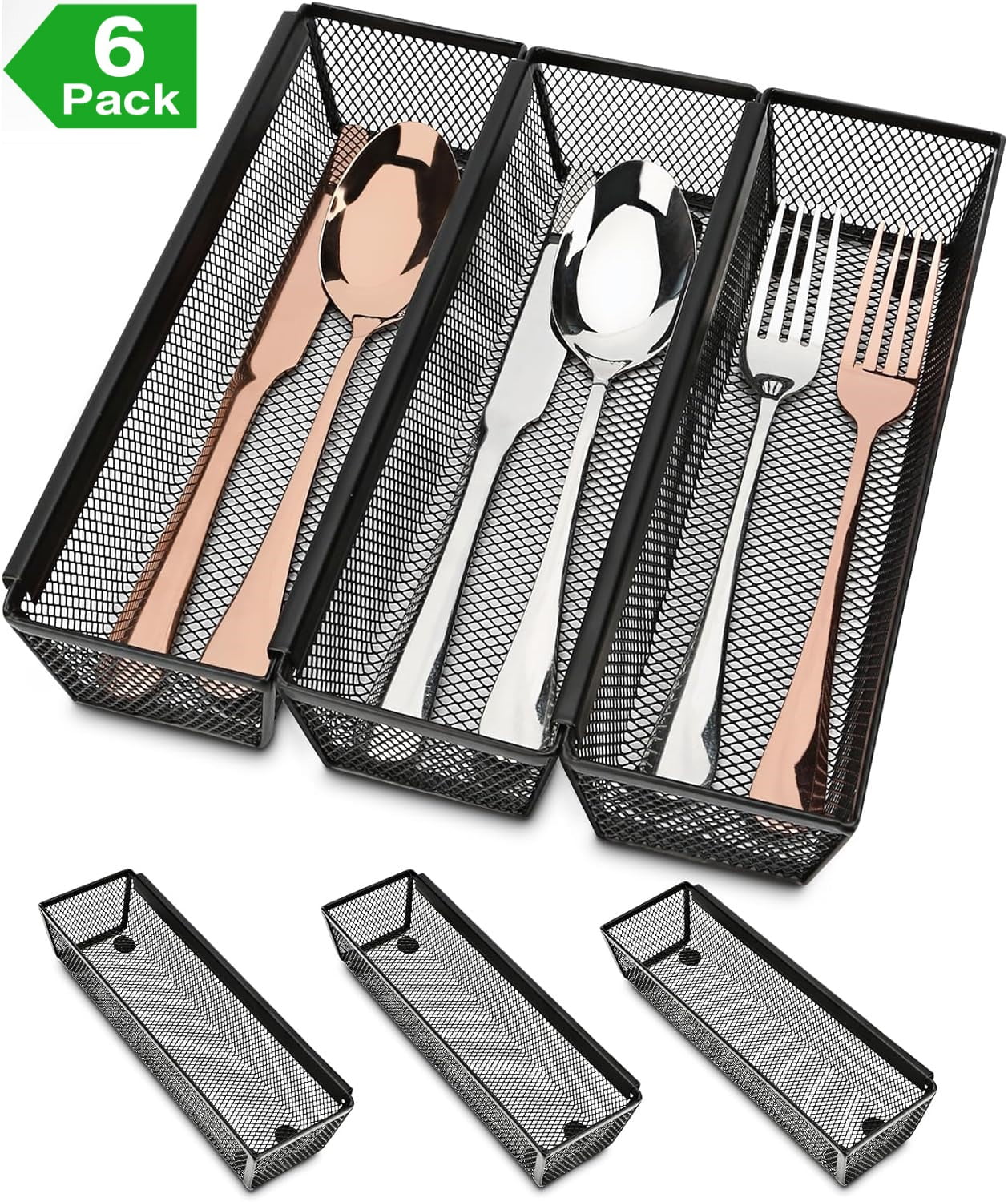 ZALFLEX 6PC Silverware Drawer Organizer, Mesh Utensil Holder for ...
