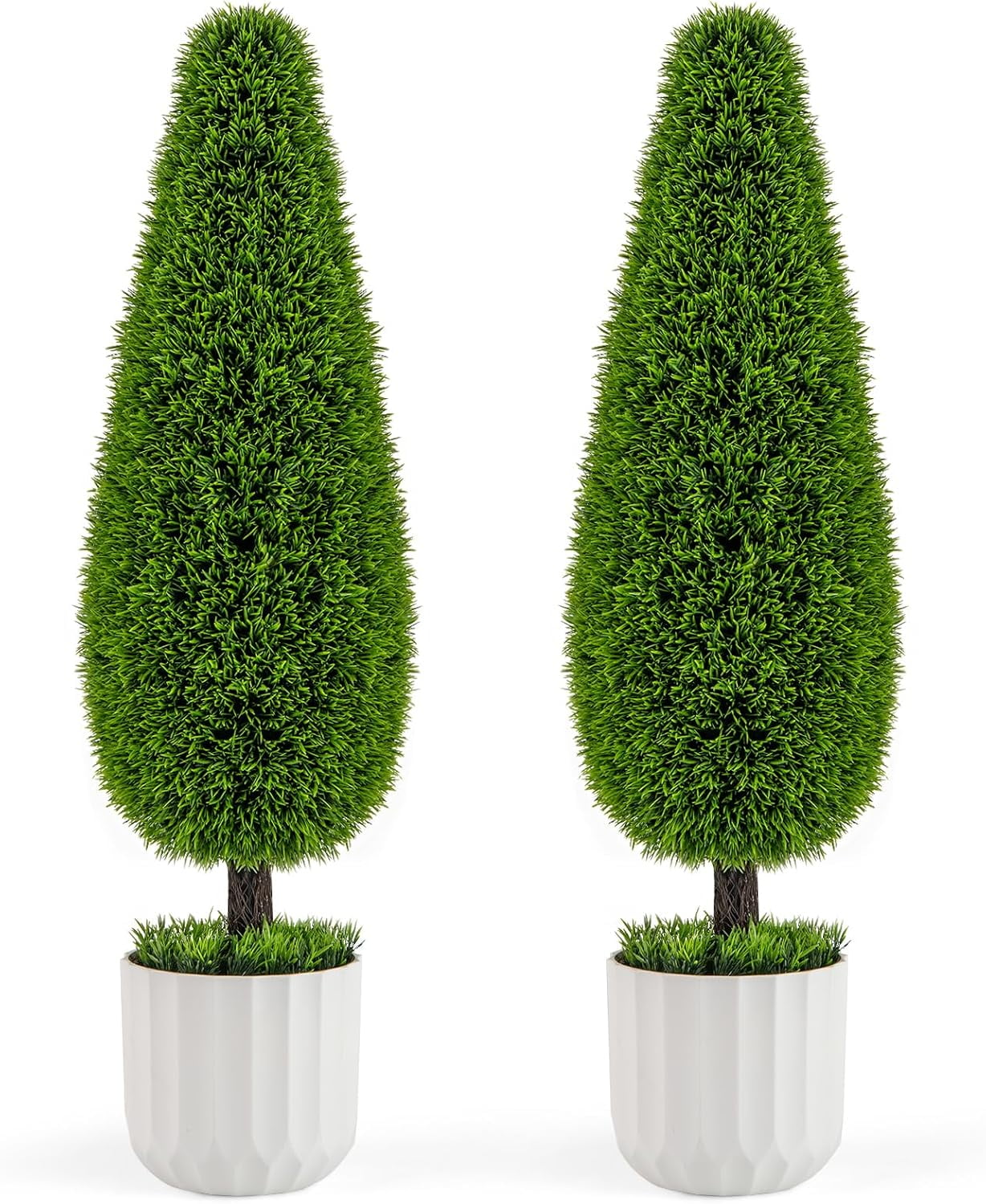 ZALIX 3ft Artificial Cedar Teardrop Shaped Topiary Tree, 2 Pack Faux ...