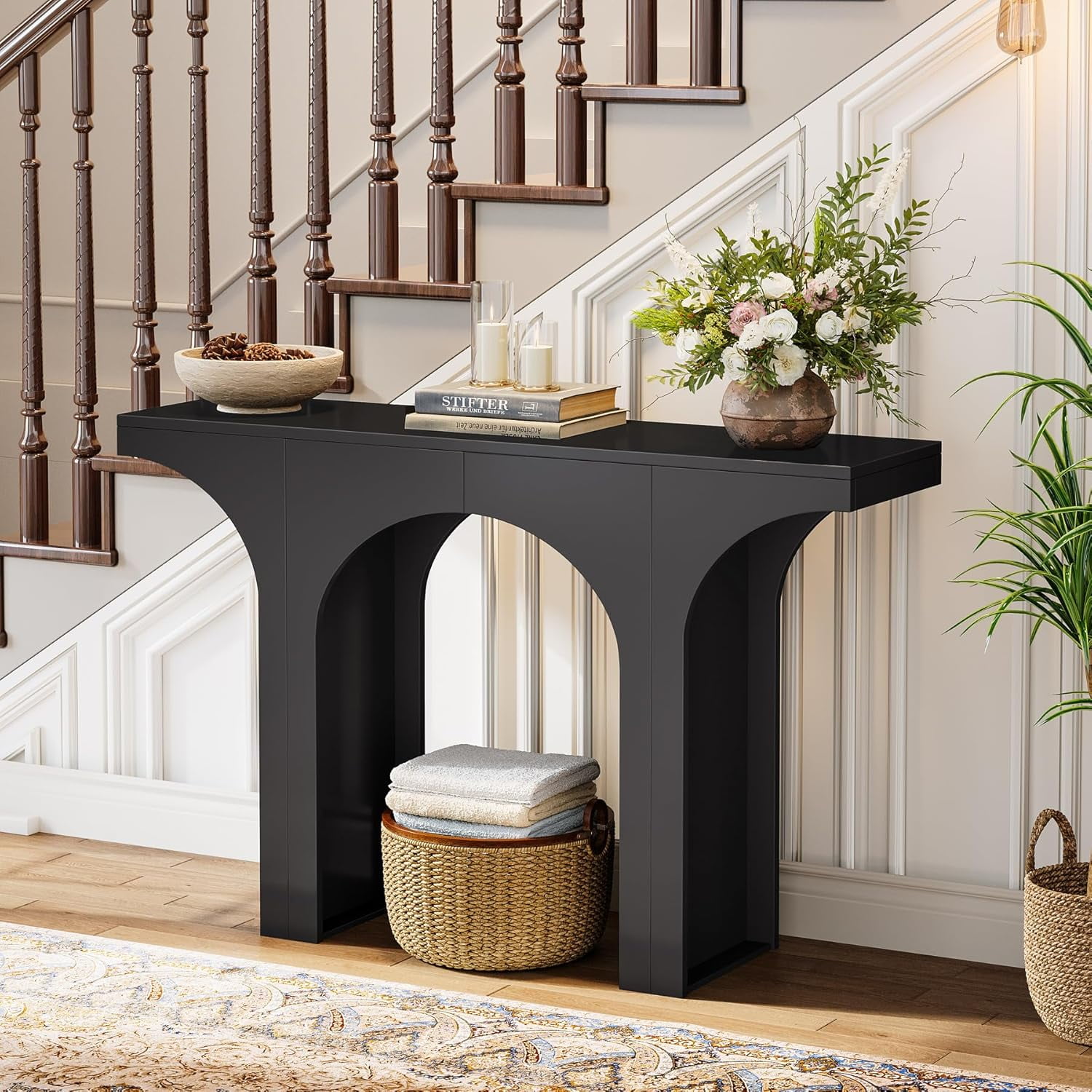 ZALIX 47-Inch Modern Console Table, Black Console Table for Entryway ...