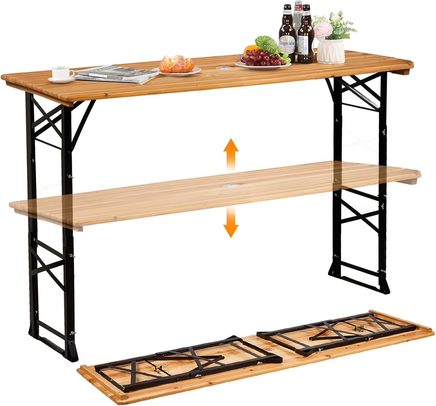 ZALIX 67 Inch Wooden Folding Picnic Table, Picnic Beer Table with ...