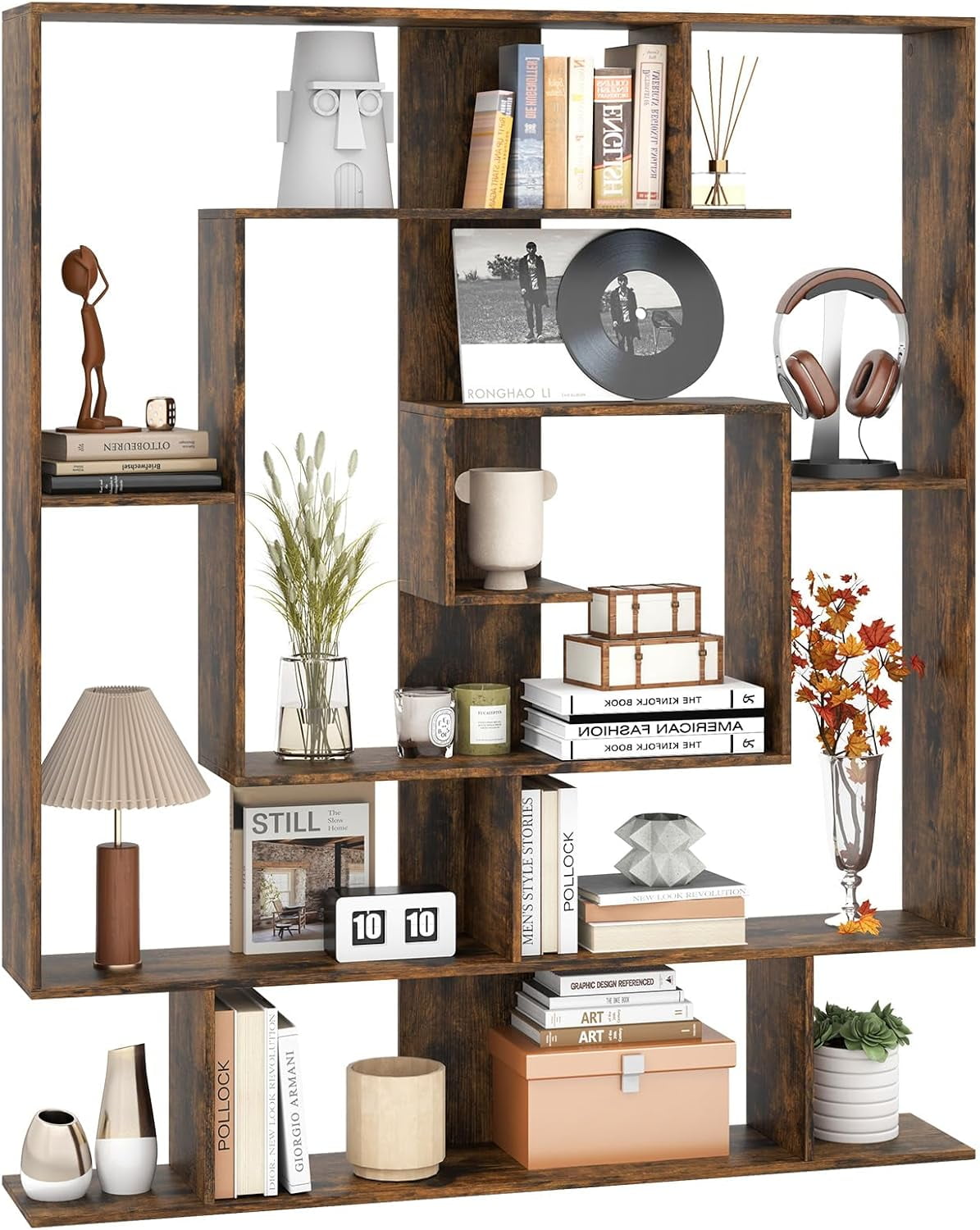 ZALIX 7-Tier Geometric Bookshelf, Modern Bookcase with Open Shelves ...