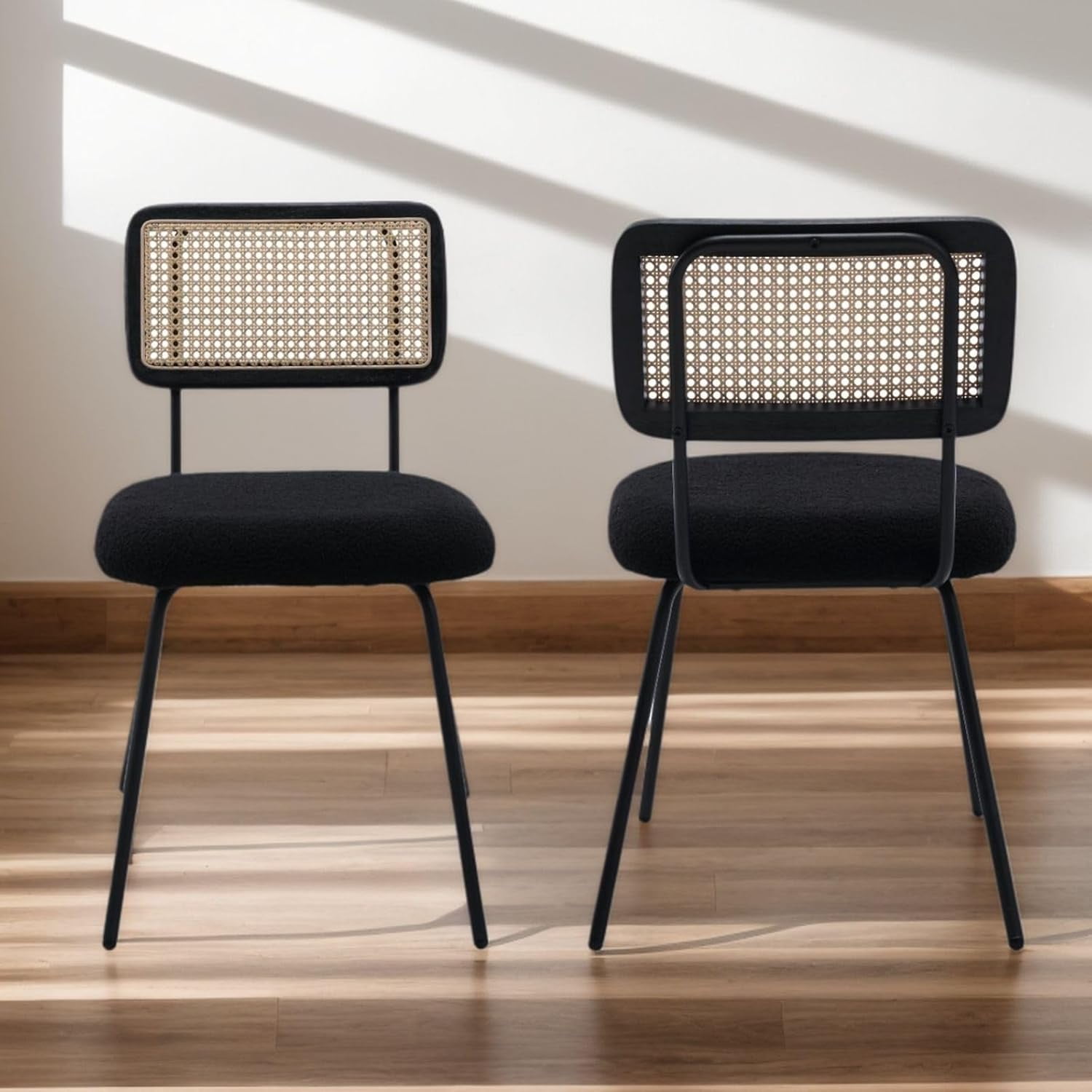 ZALIX Black Rattan Dining Chairs Set of 2, Modern Chairs with Cane Back ...