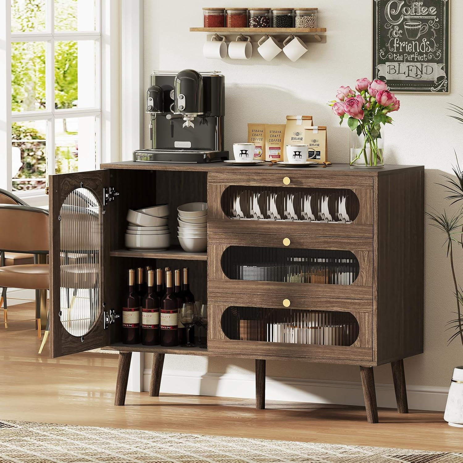 ZALIX Coffer Bar Cabinet, Sideboard Cabinet with 3 Drawers and ...