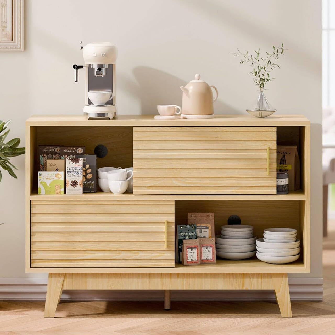 ZALIX Fluted Sideboard Buffet Cabinet with Storage, Mid Century Modern ...