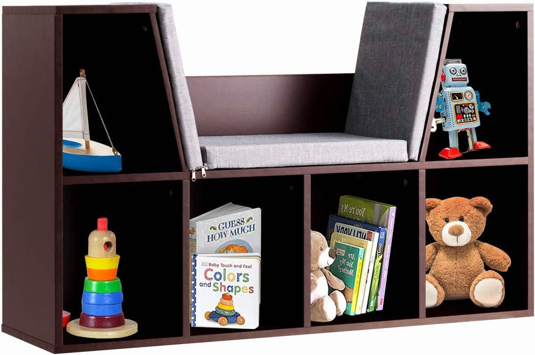 ZALIX Reading Nook Organizer with Seat Cushion, Kids Bookcase with ...