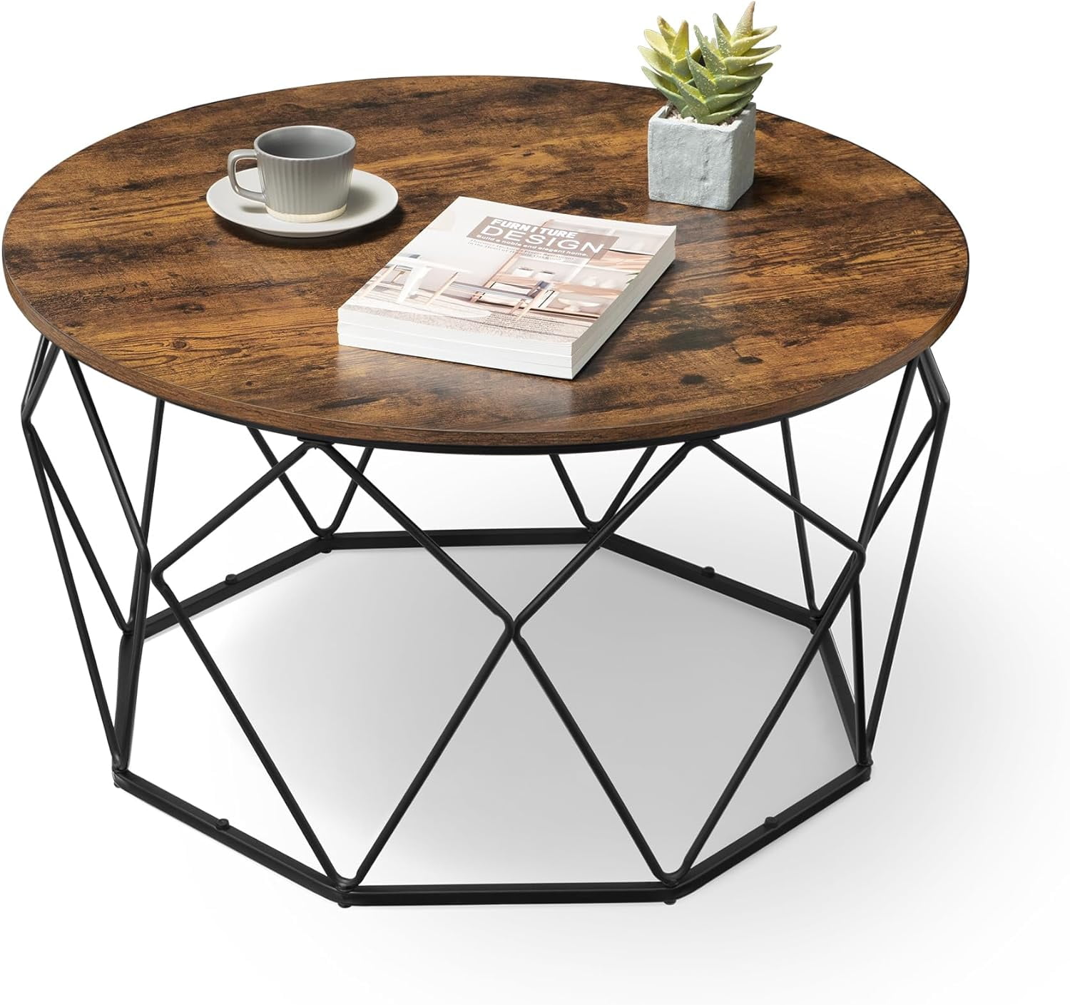 ZALIX Round Coffee Table for Living Room, Cage Cocktail Table with ...