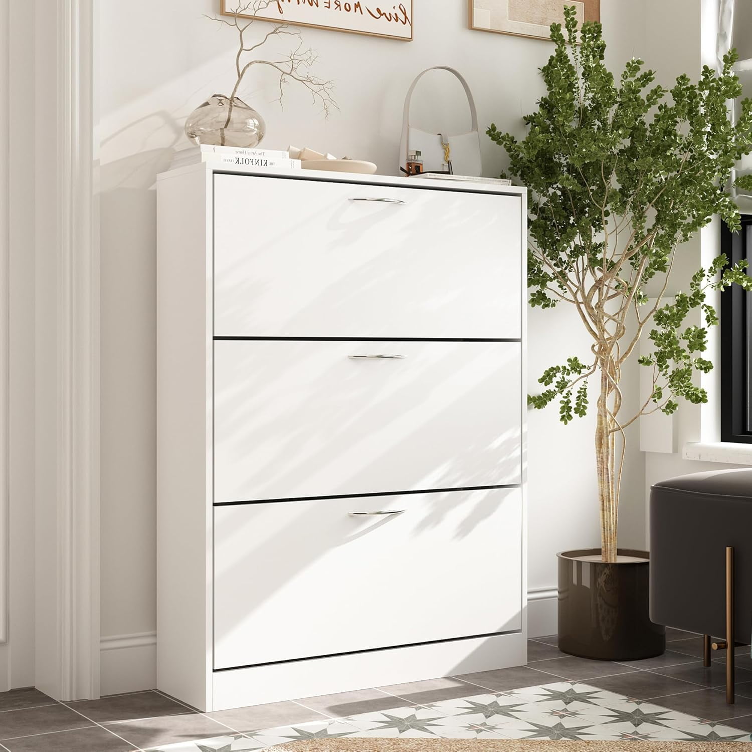 ZALIX Shoe Cabinet with 3 Flip Drawers, Shoe Storage Organizer with 2 ...